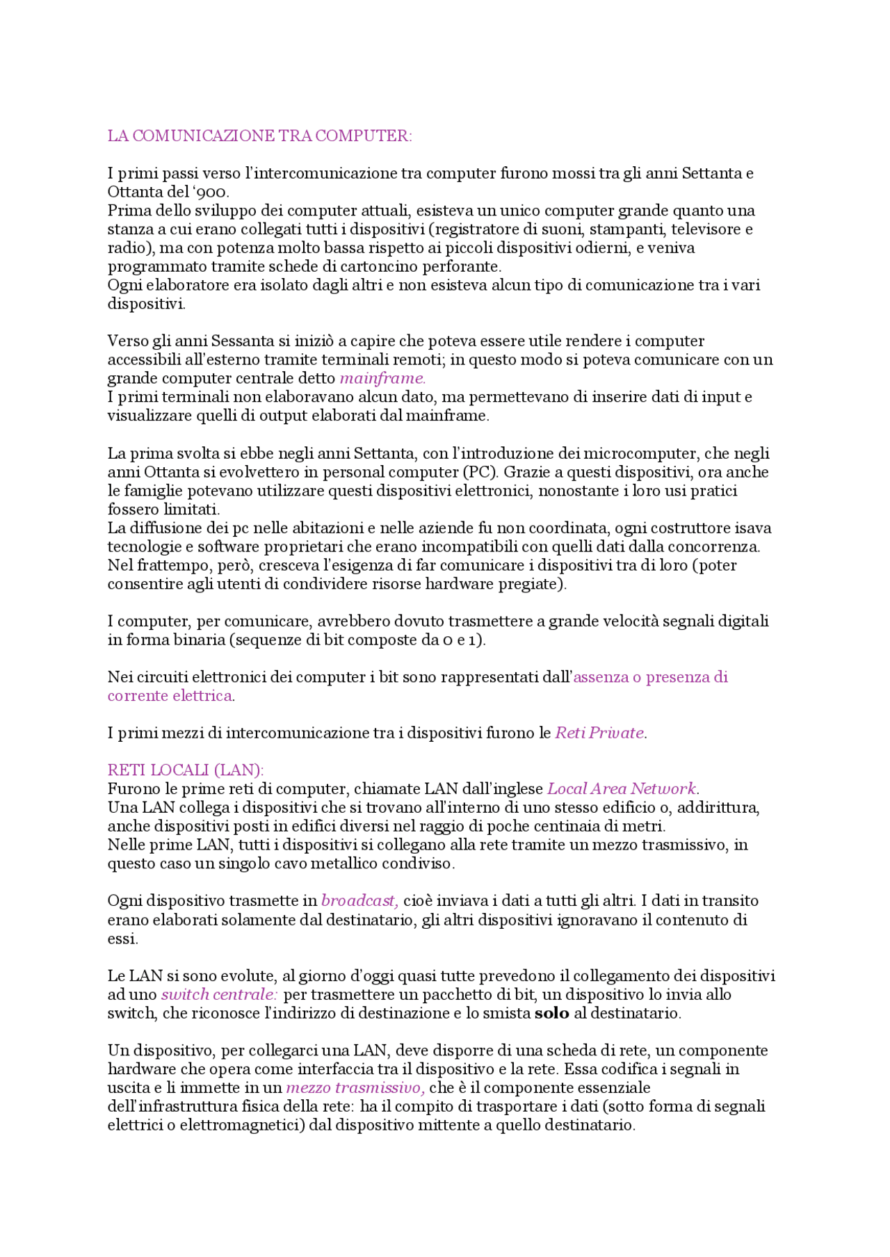 Caratteristiche Distintive Delle Reti Informatiche Appunti Di