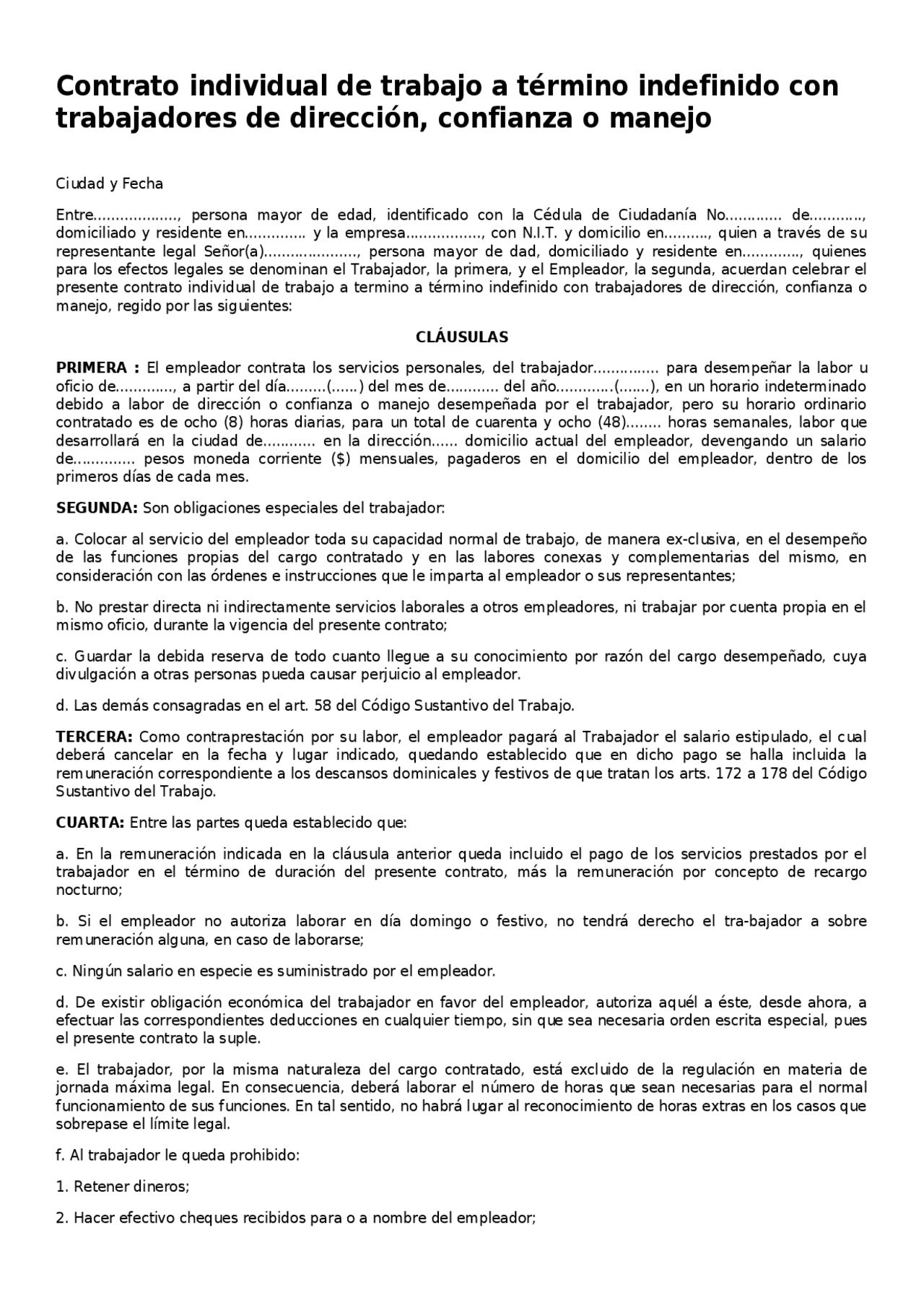 Contrato individual de trabajo a término fijo.docx | Guías, Proyectos ...