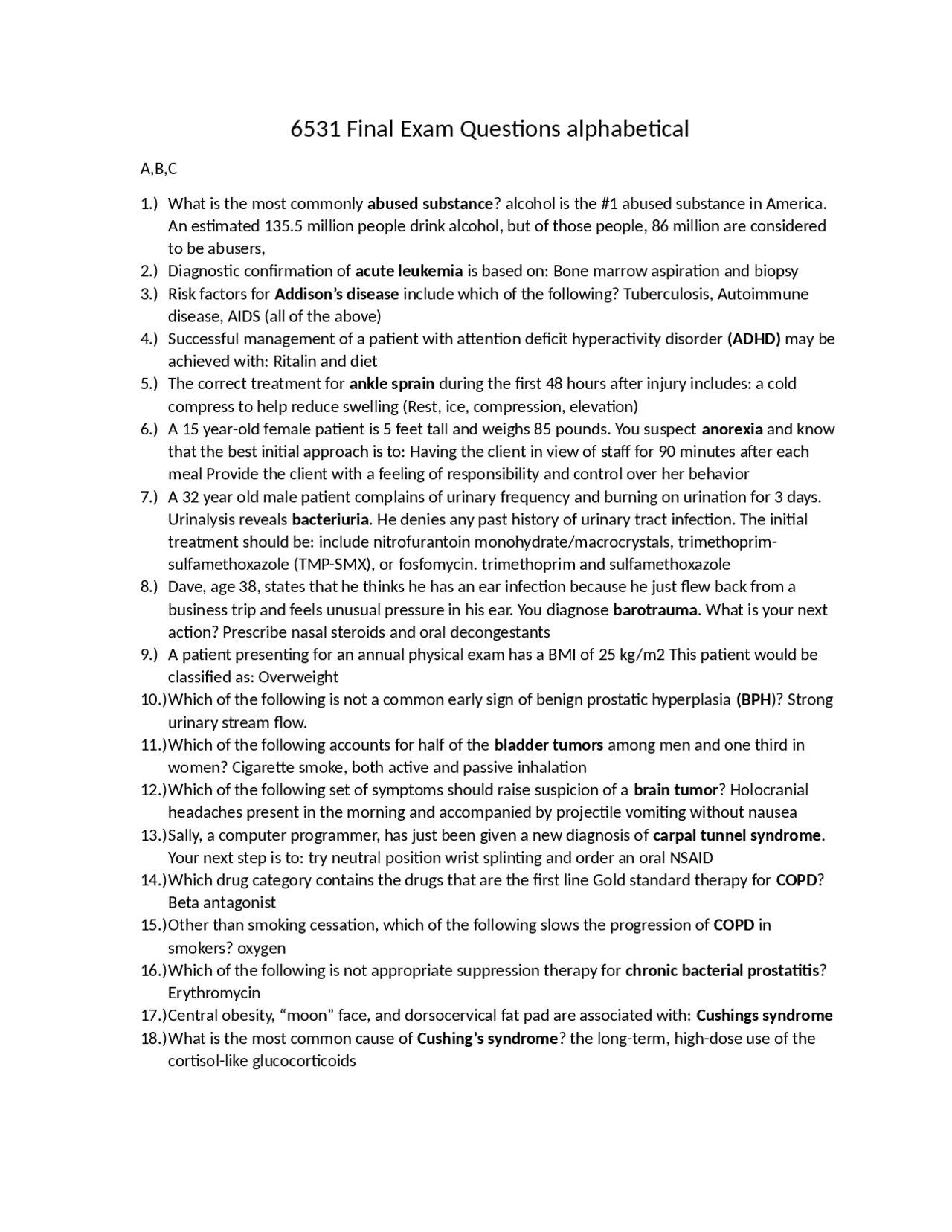 Nrnp 65316531 Final Exam Questions Alphabeticalgraded A Exercises