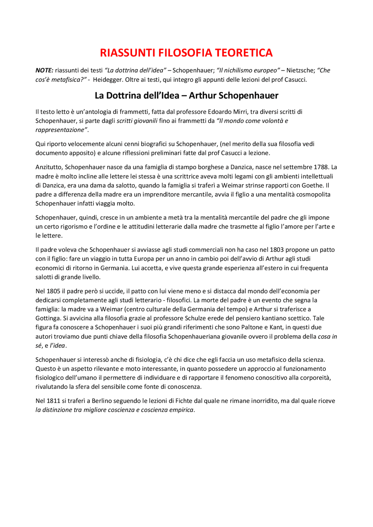 Riassunti esame FILOSOFIA TEORETICA - Prof. Casucci UNIPG 2021/22 ...