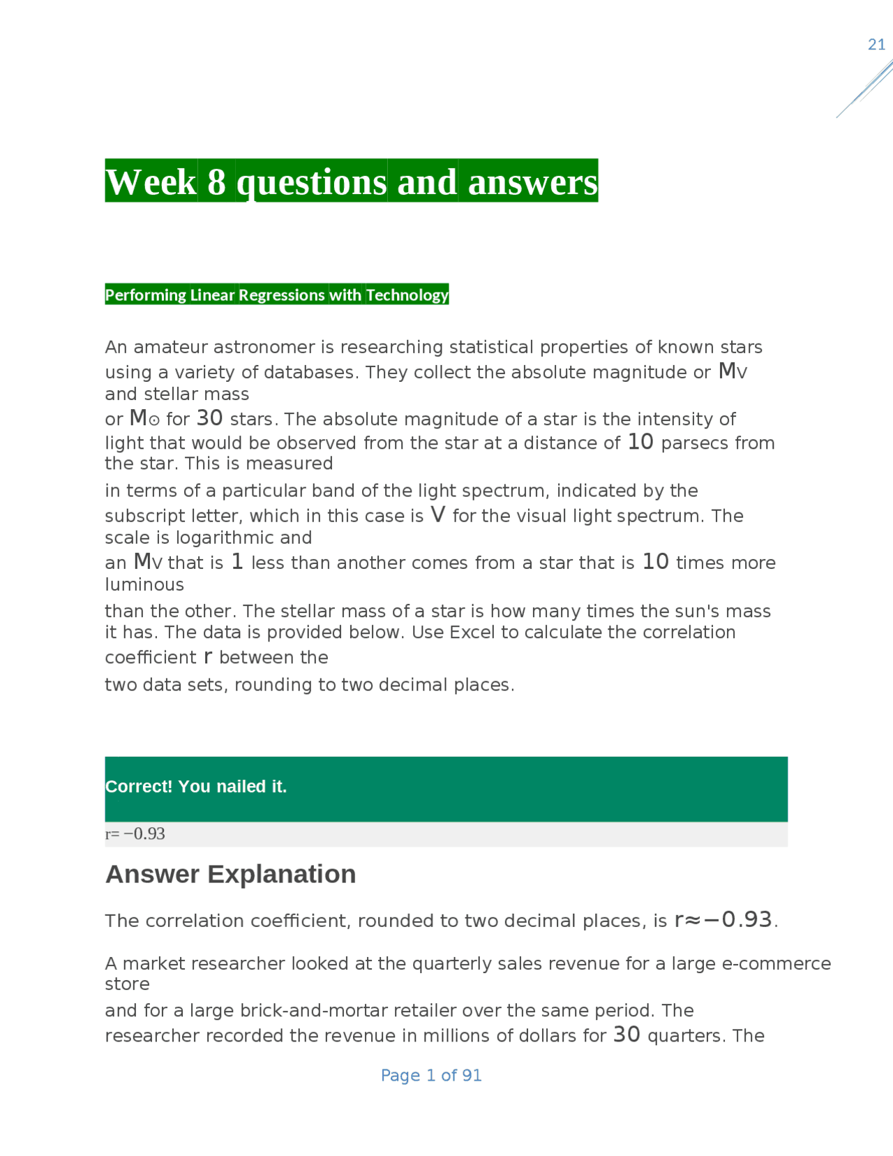 MATH 225N WEEK 8 Week 8 Questions and Answers – CHAMBERLAIN COLLEGE OF ...