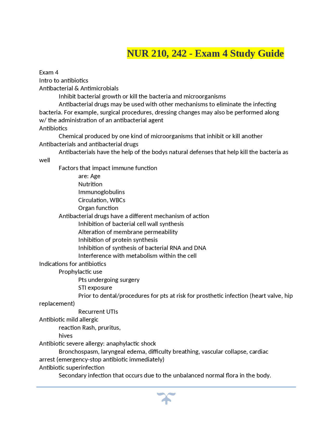 NUR 210, 242 - Exam 4 Study Guide (100% correct). | Exams Nursing | Docsity
