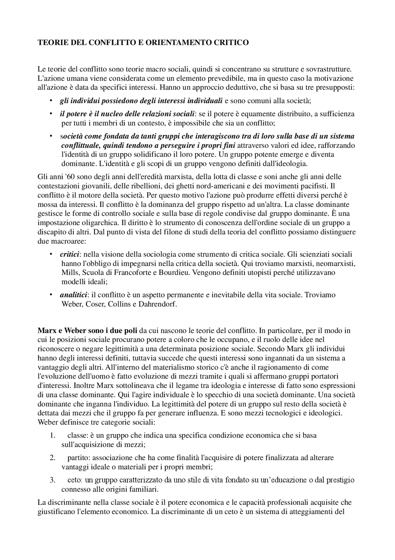 Teorie del conflitto: scuola critica | Appunti di Sociologia | Docsity