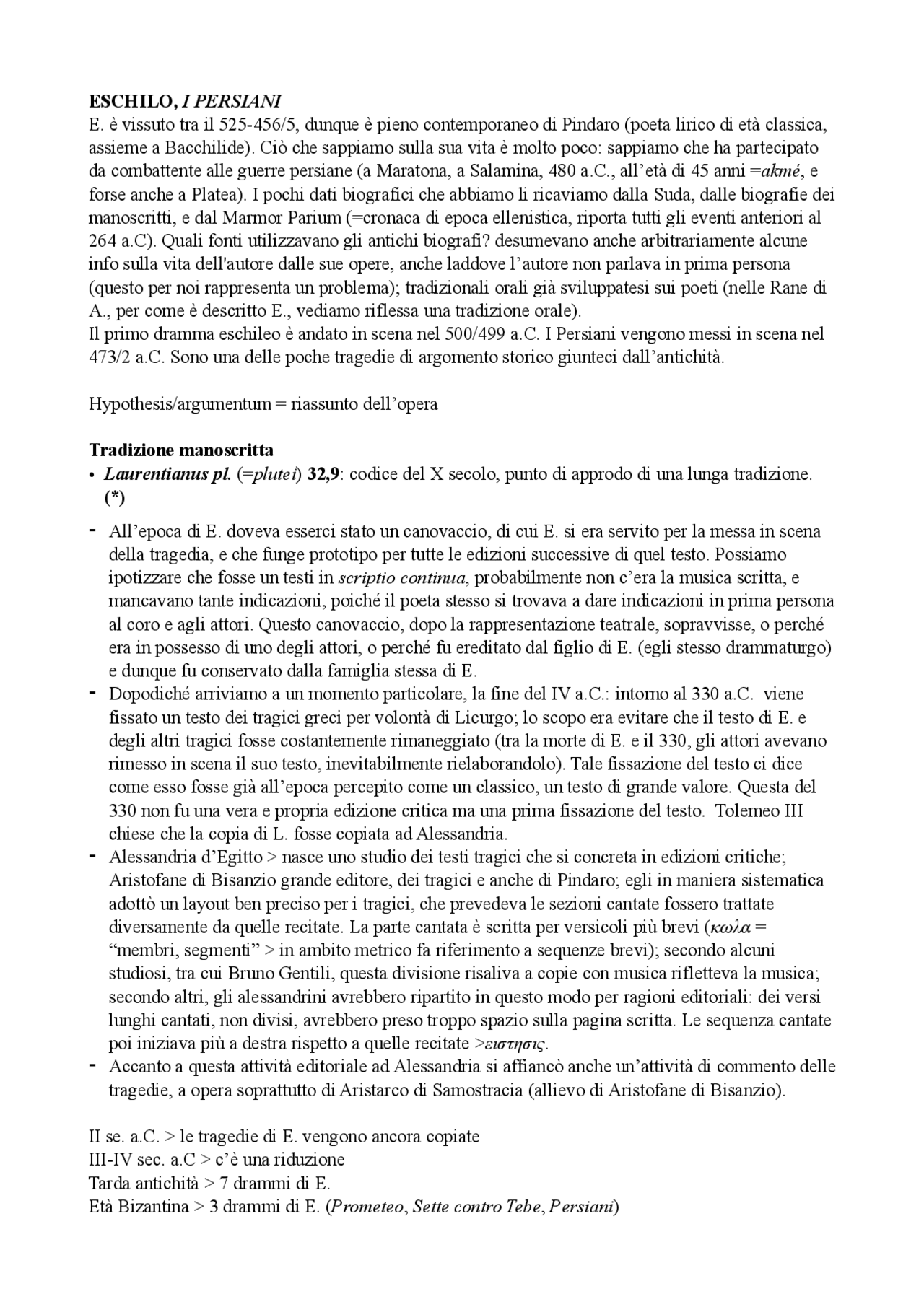 Analisi e traduzione Persiani, Eschilo | Dispense di Letteratura Greca | Docsity