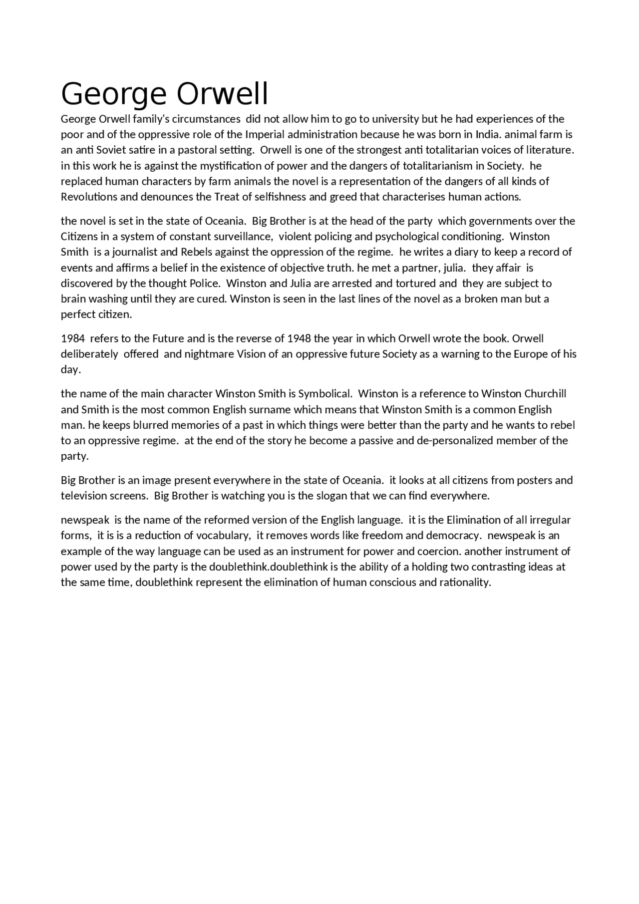 George Orwell The animal farm, 1984 | Appunti di Inglese - Docsity