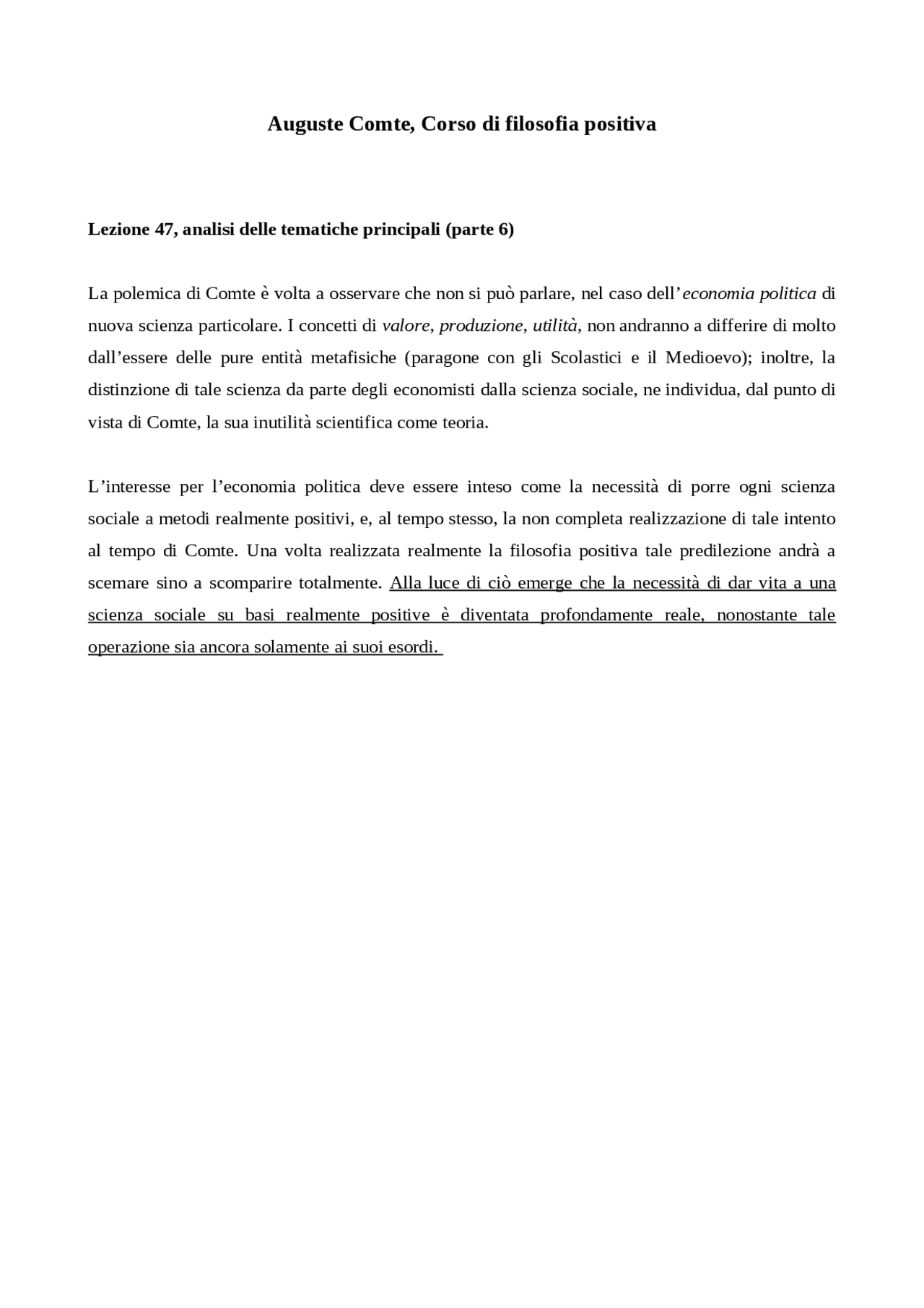 Auguste Comte Corso Di Filosofia Positiva Schemi E Mappe Concettuali
