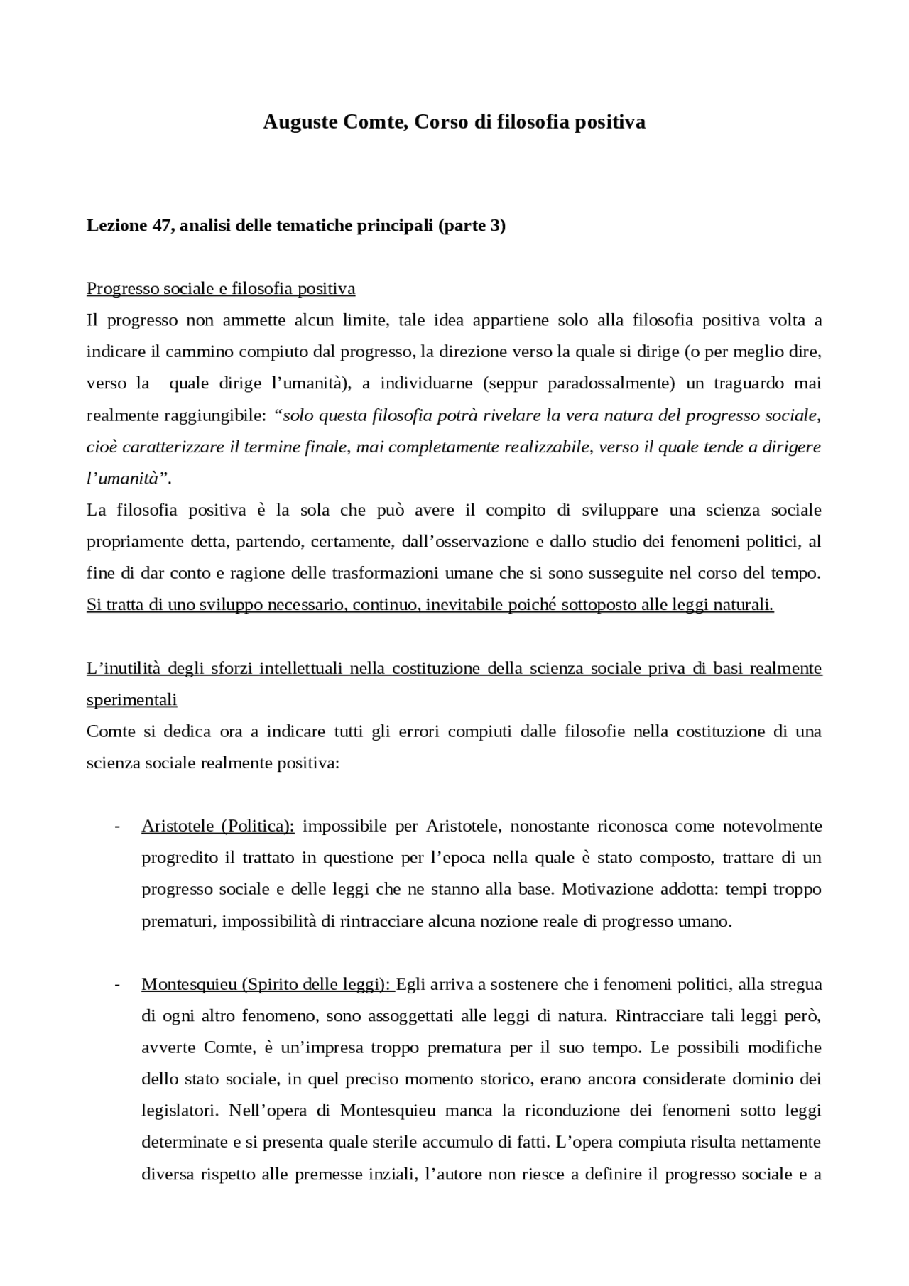 Auguste Comte Corso Di Filosofia Positiva Schemi E Mappe Concettuali