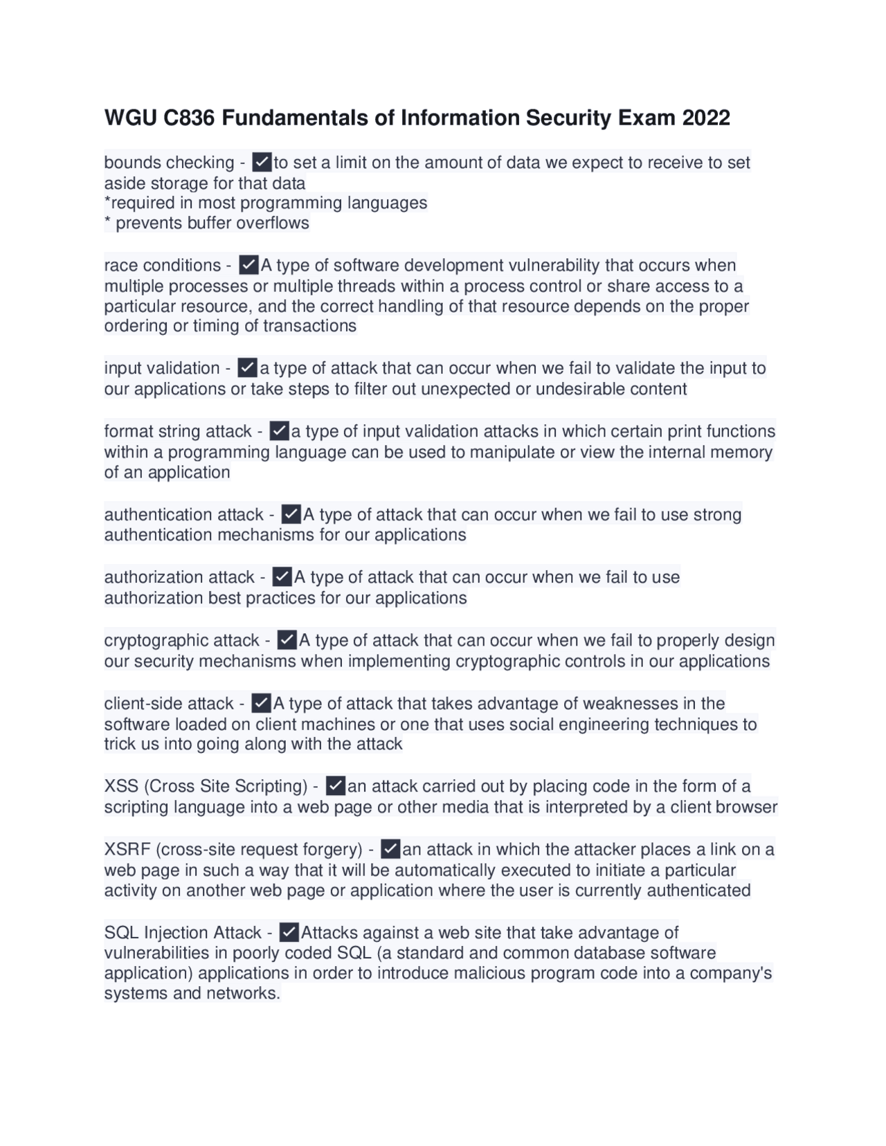 WGU C836 Fundamentals of Information Security Exam 2022 | Exams Information Technology | Docsity