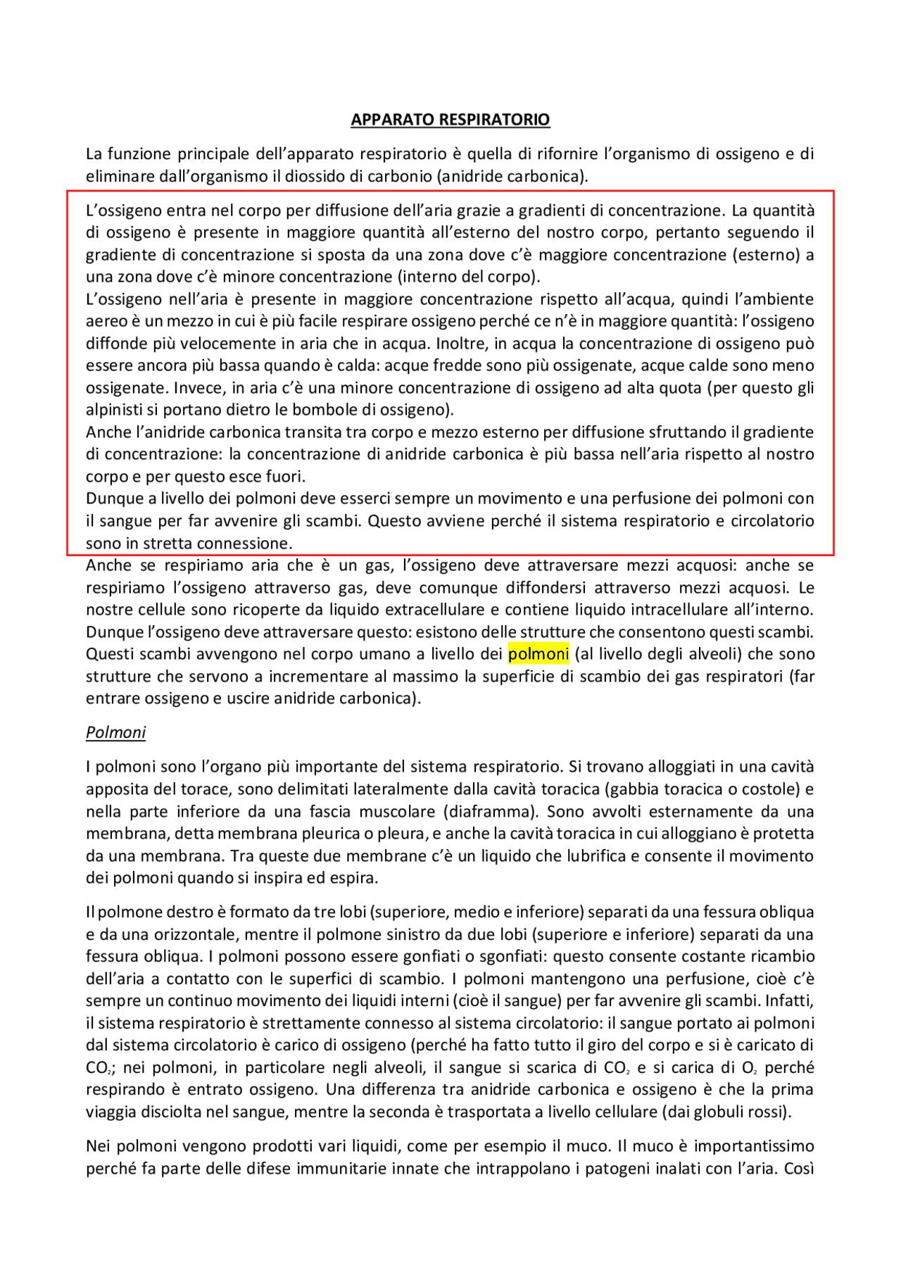 Apparato Respiratorio E Circolatorio Appunti Di Biologia Docsity