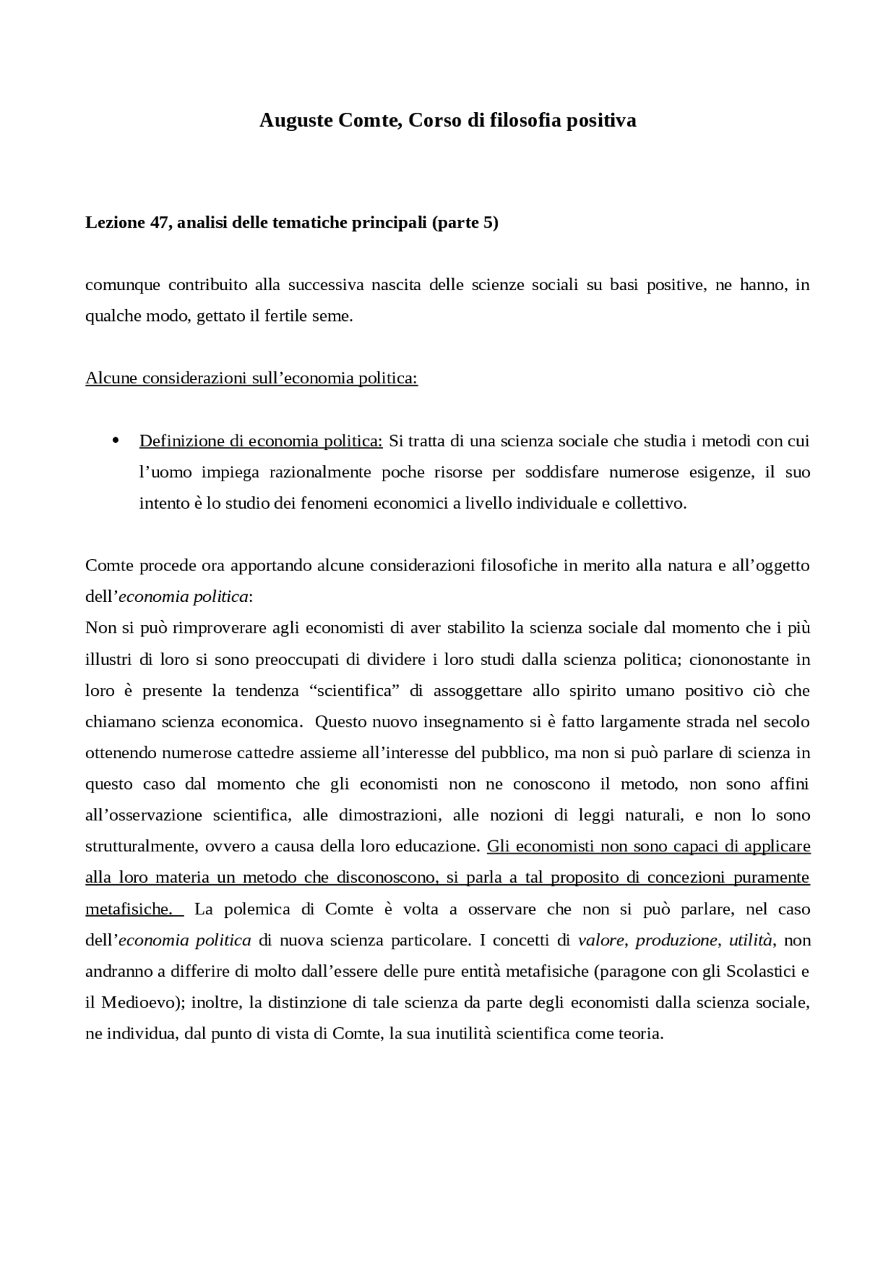 Auguste Comte Corso Di Filosofia Positiva Schemi E Mappe Concettuali