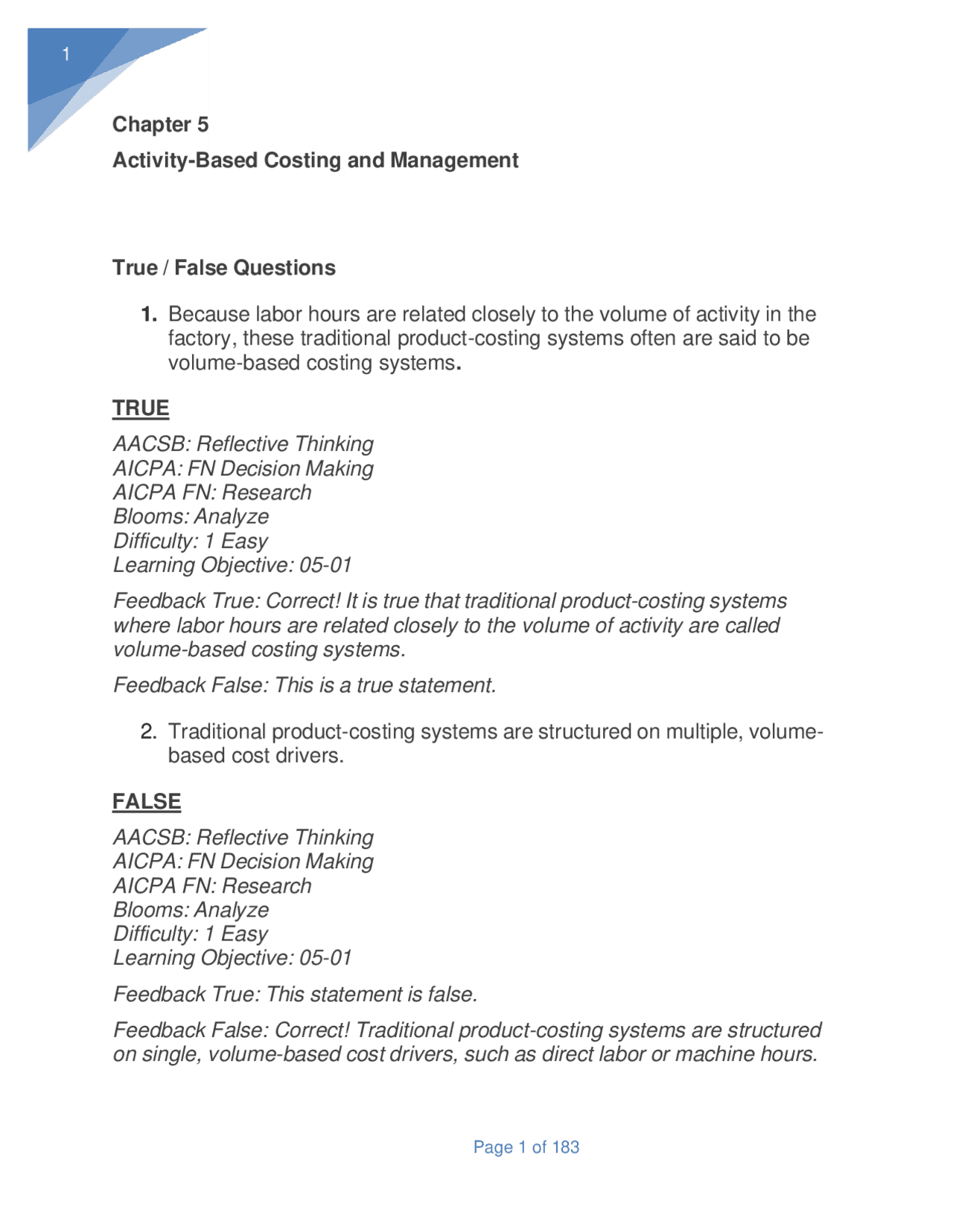 Activity Based Costing And Management Exams Cost Management Docsity