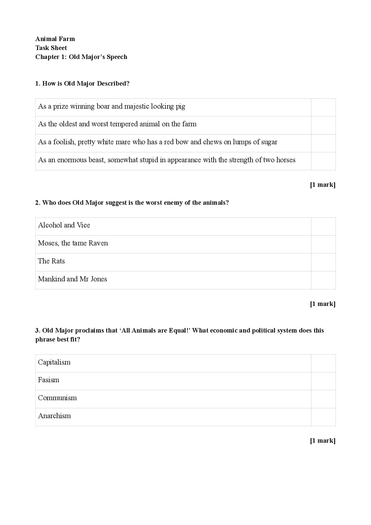 Old Major´s speech - animal farm | Apuntes de Literatura | Docsity