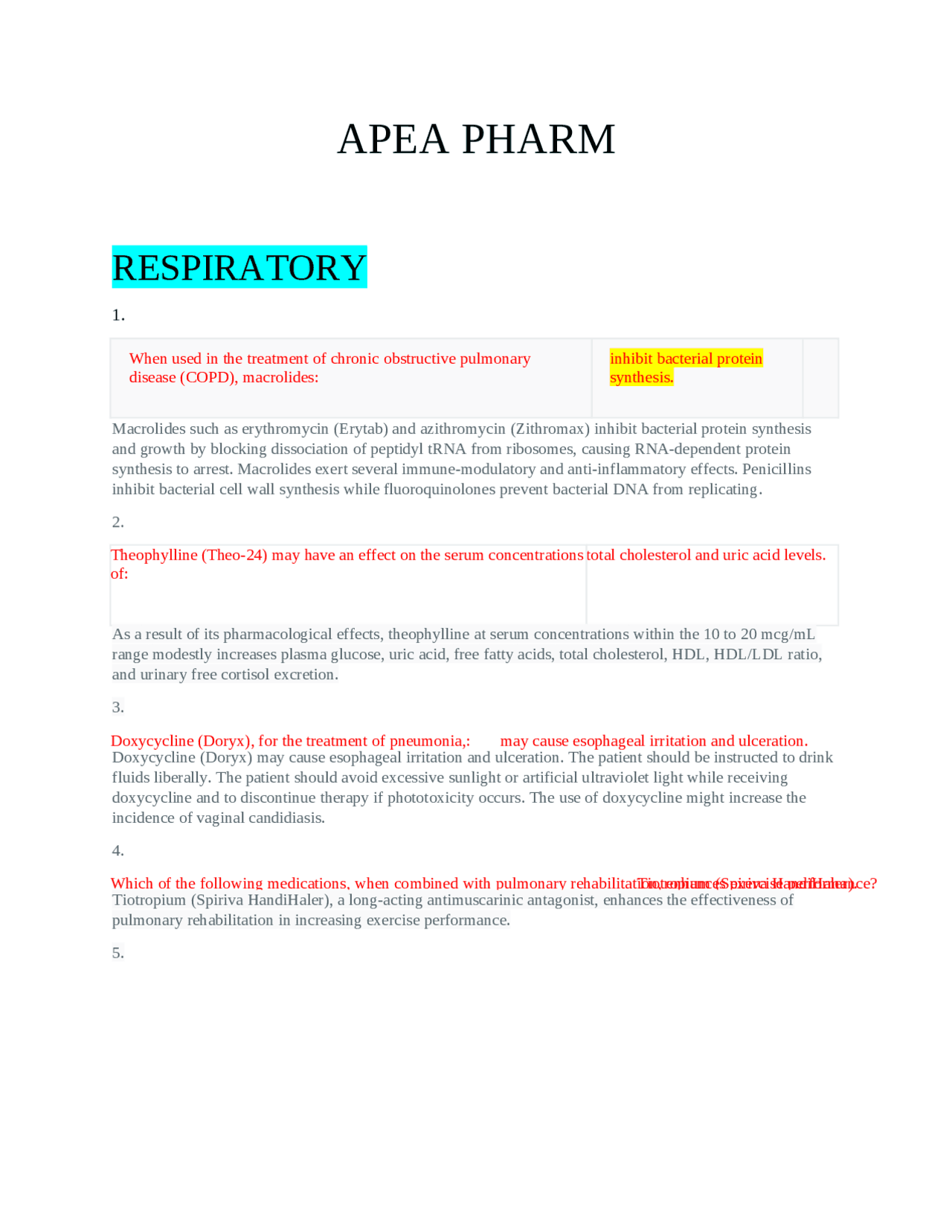 APEA PHARM Respiratory,eyes,throat & ear questions with well explained ...