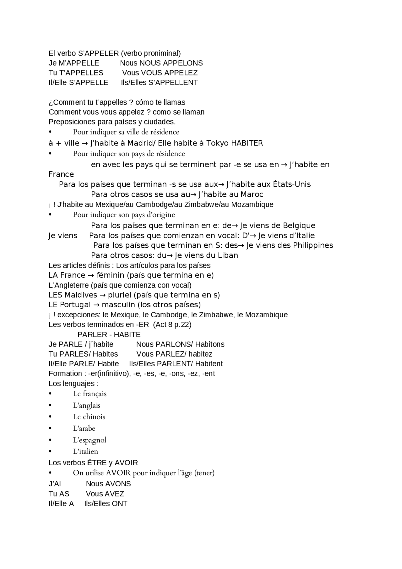 RESUMEN DE FRANCES BASICO | Resúmenes de Francés - Docsity