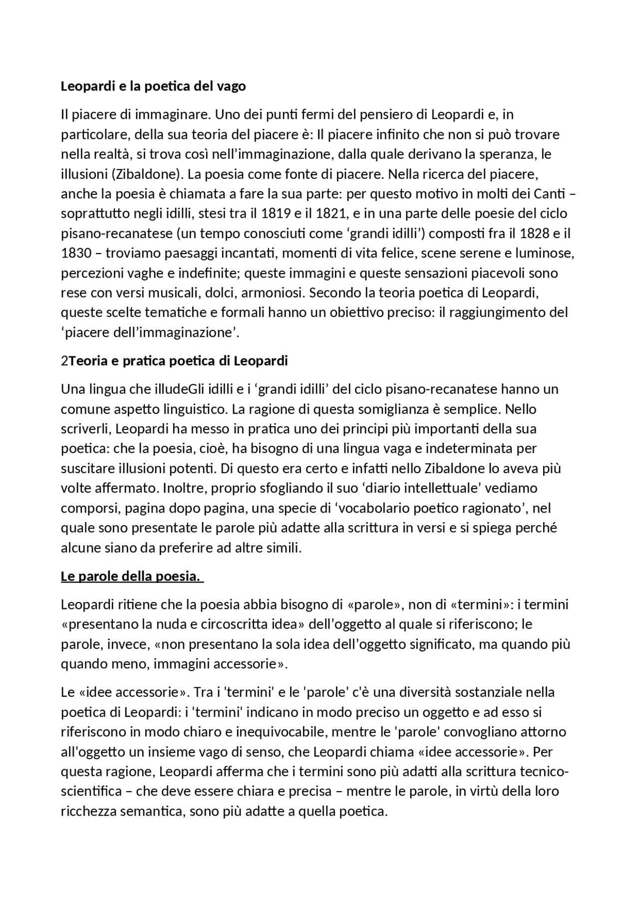La poetica di Giacomo Leopardi: la poetica del vago | Schemi e mappe ...