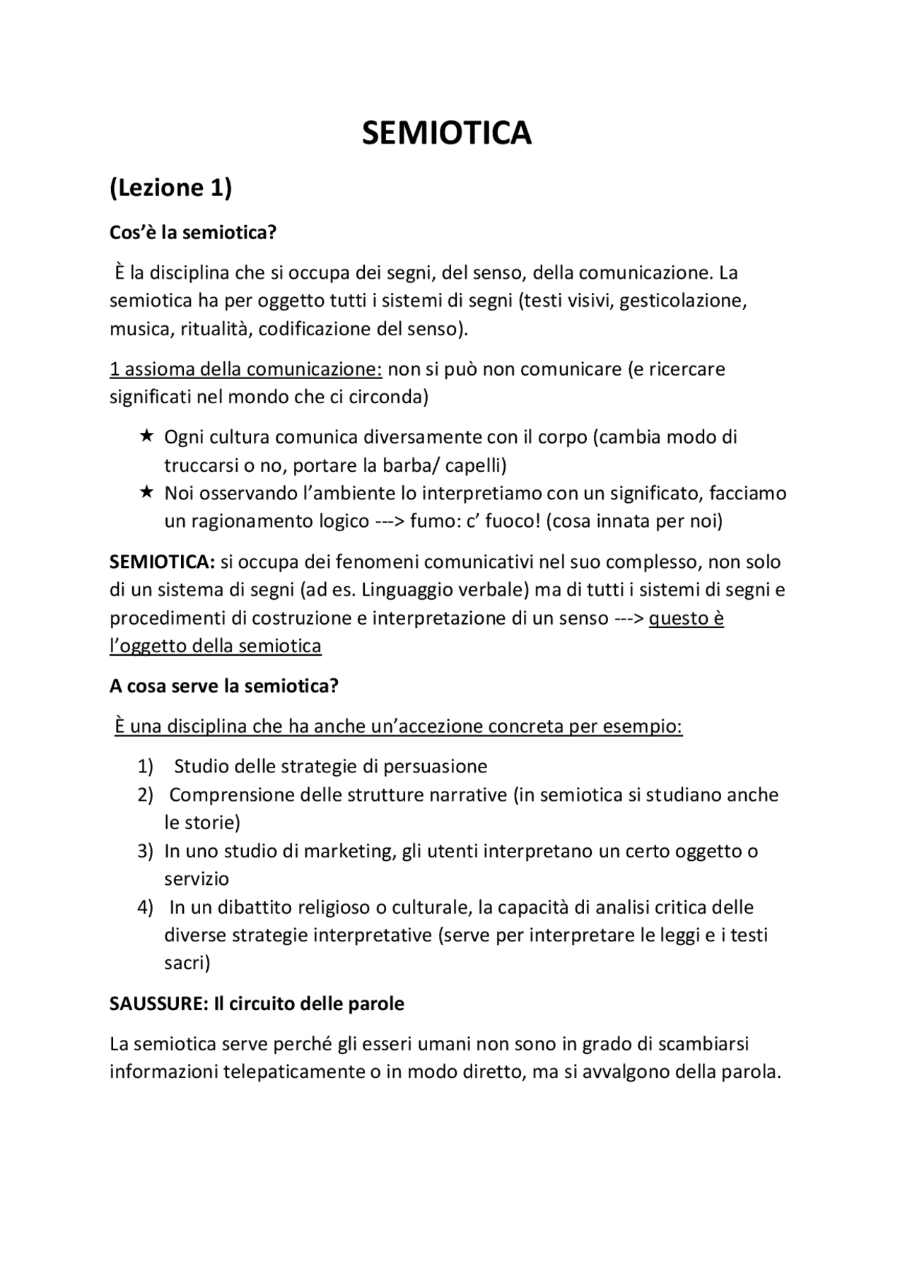 Sbobina appunti semiotica | Appunti di Semiotica | Docsity