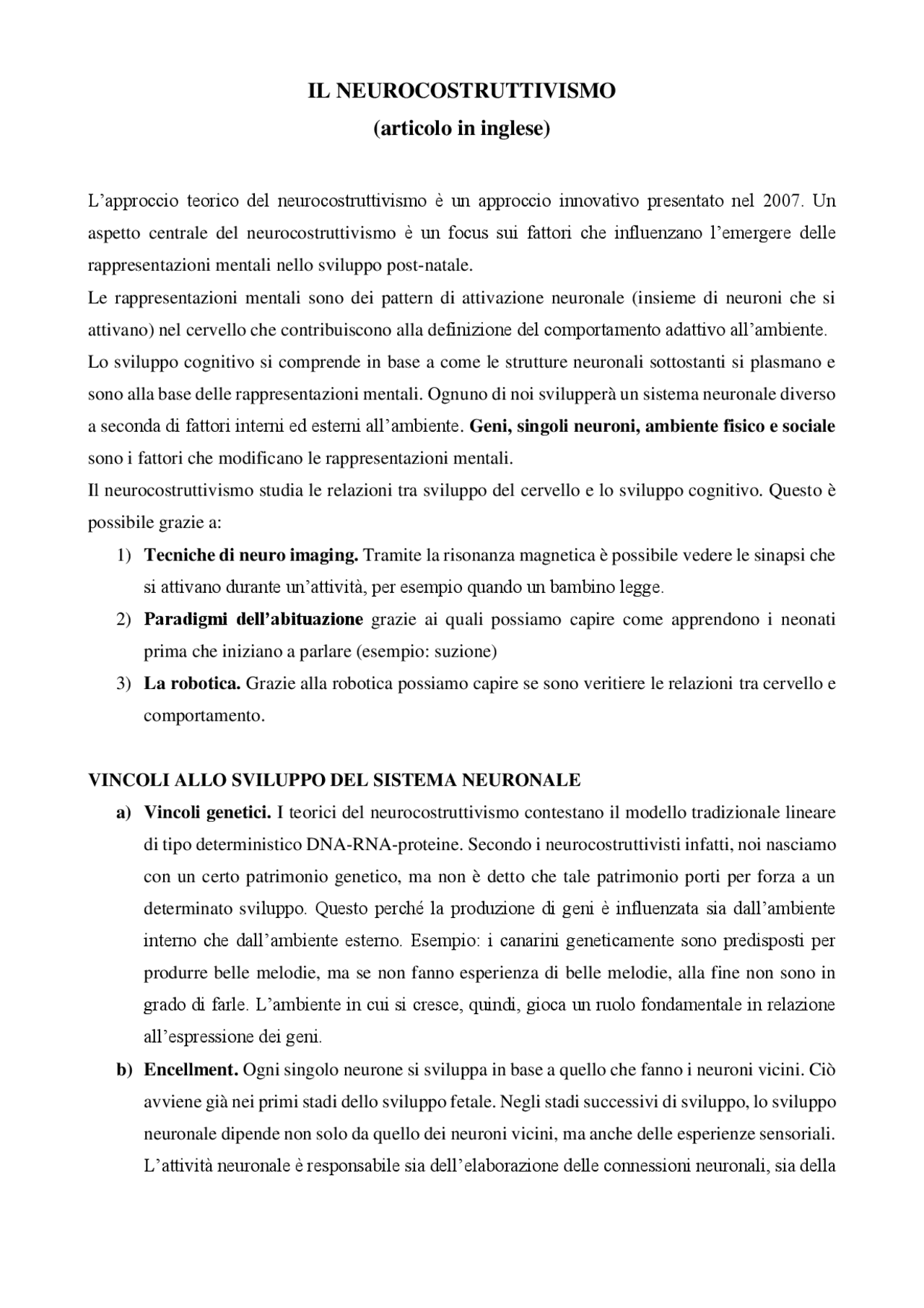 Il neurocostruttivismo | Schemi e mappe concettuali di Psicologia ...