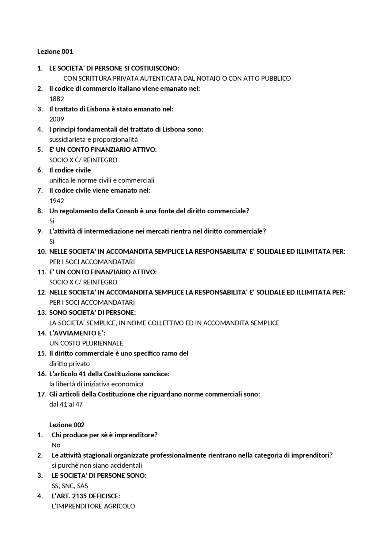 RISPOSTE CHIUSE Paniere - DIRITTO COMMERCIALE AVANZATO - Prof. Campeti Aldo | Panieri di Diritto ...