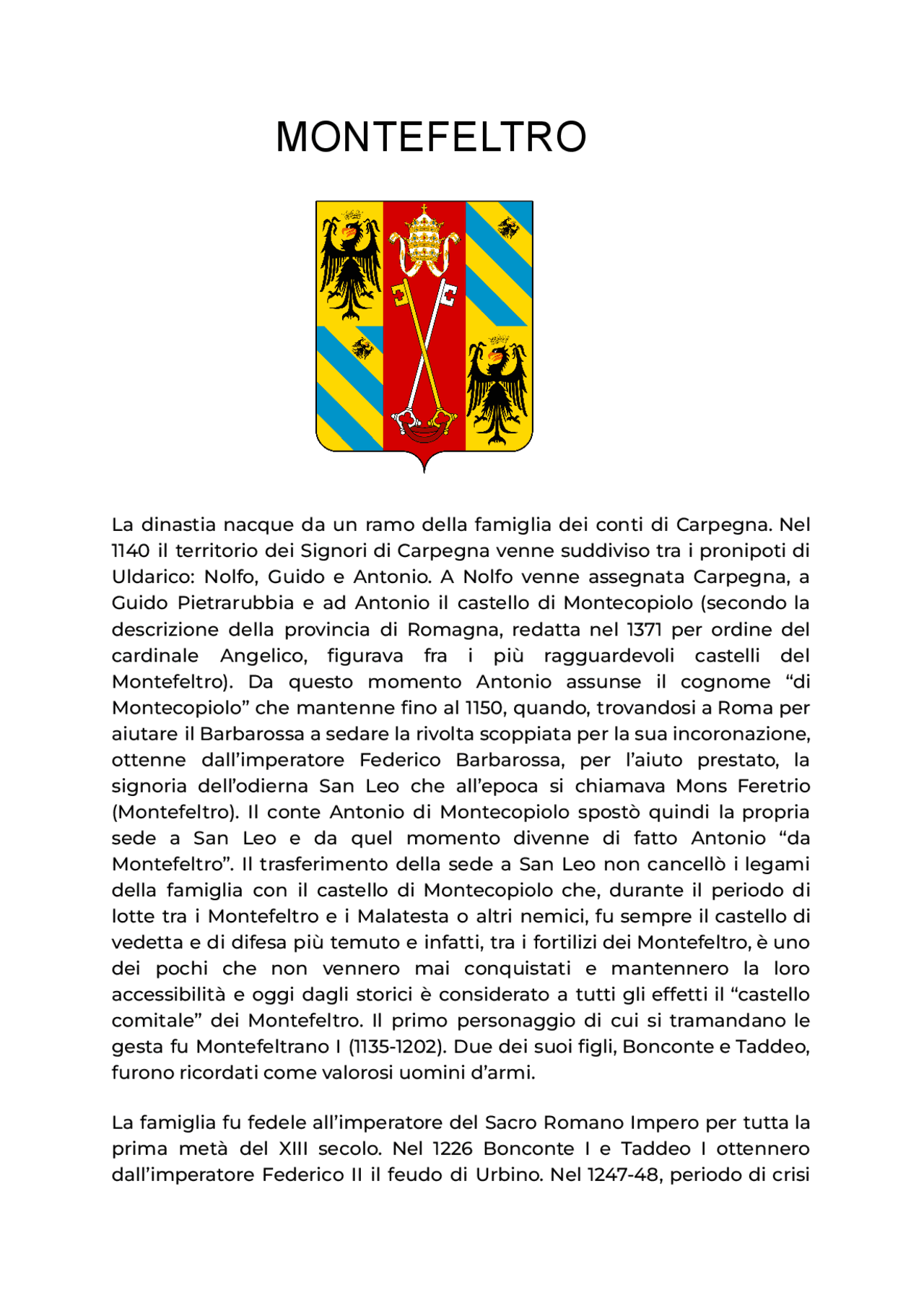 Spiegazione / sintesi dei Montefeltro | Sintesi del corso di Storia ...