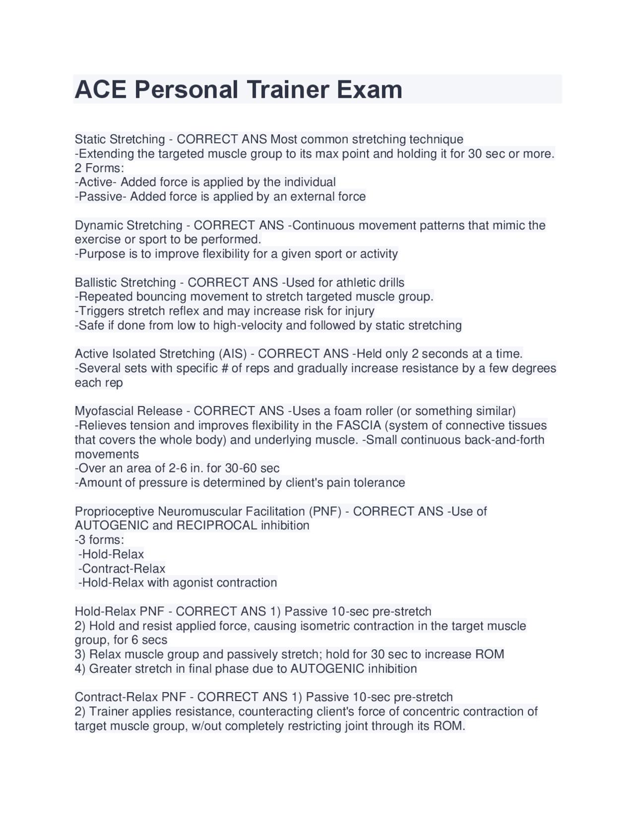 ACE Personal Trainer Exam Latest Version 2022 | Exams Nursing - Docsity