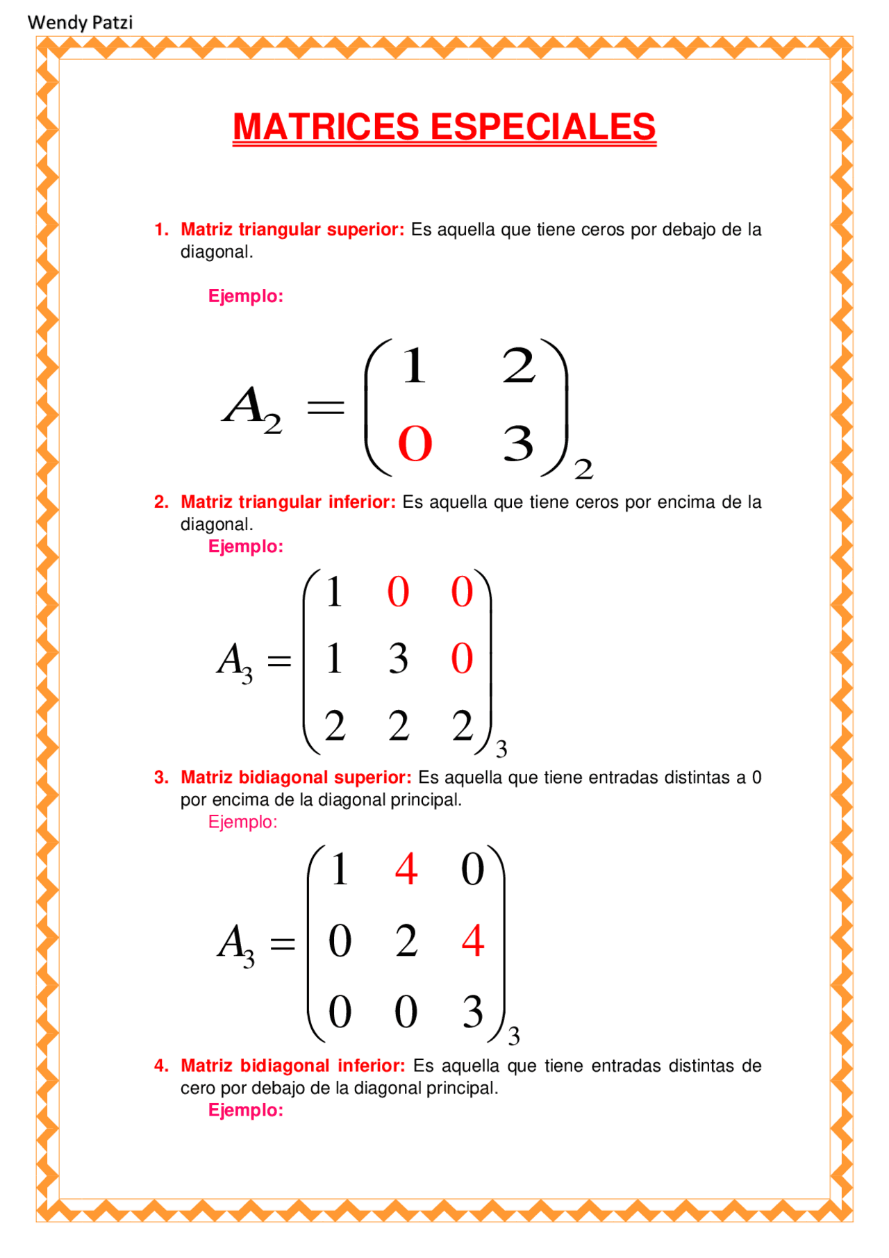 Matrices especiales | Apuntes de Álgebra Lineal | Docsity