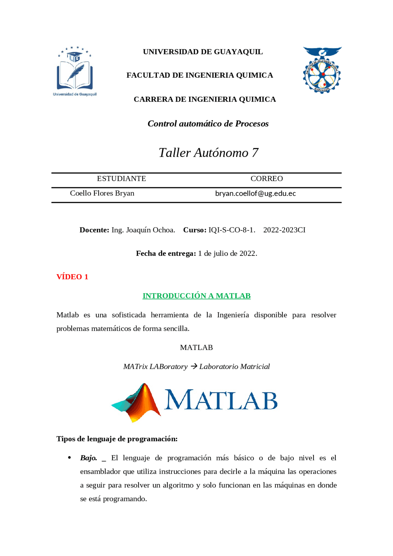 Datos Sobre Matlab Codigos Y Scripts Esercizi Di Process Control