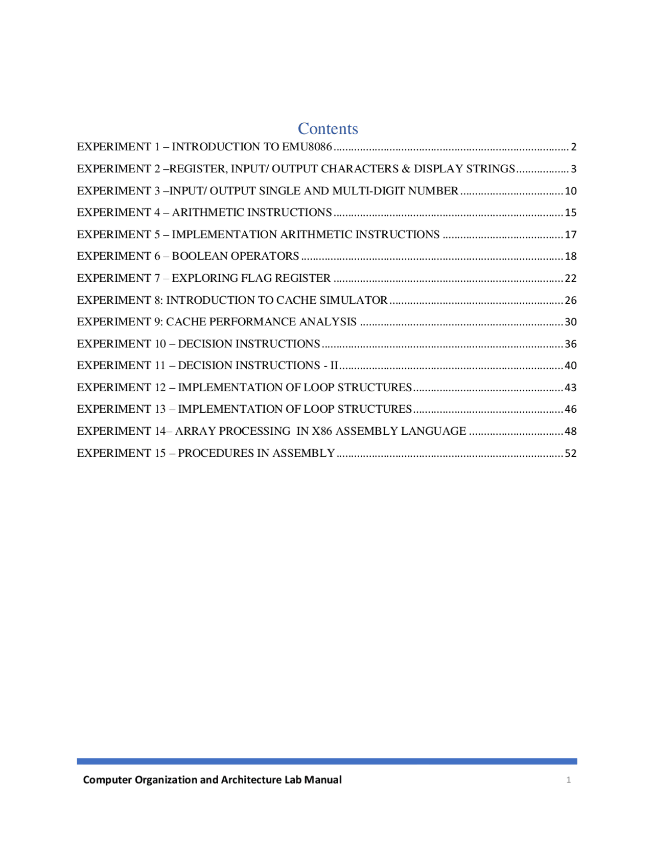 LAB MANUAL OF COMPUTER ARCHITECTURE AND ORGANIZATION EMULATOR 8086 | Lab Reports Computer ...