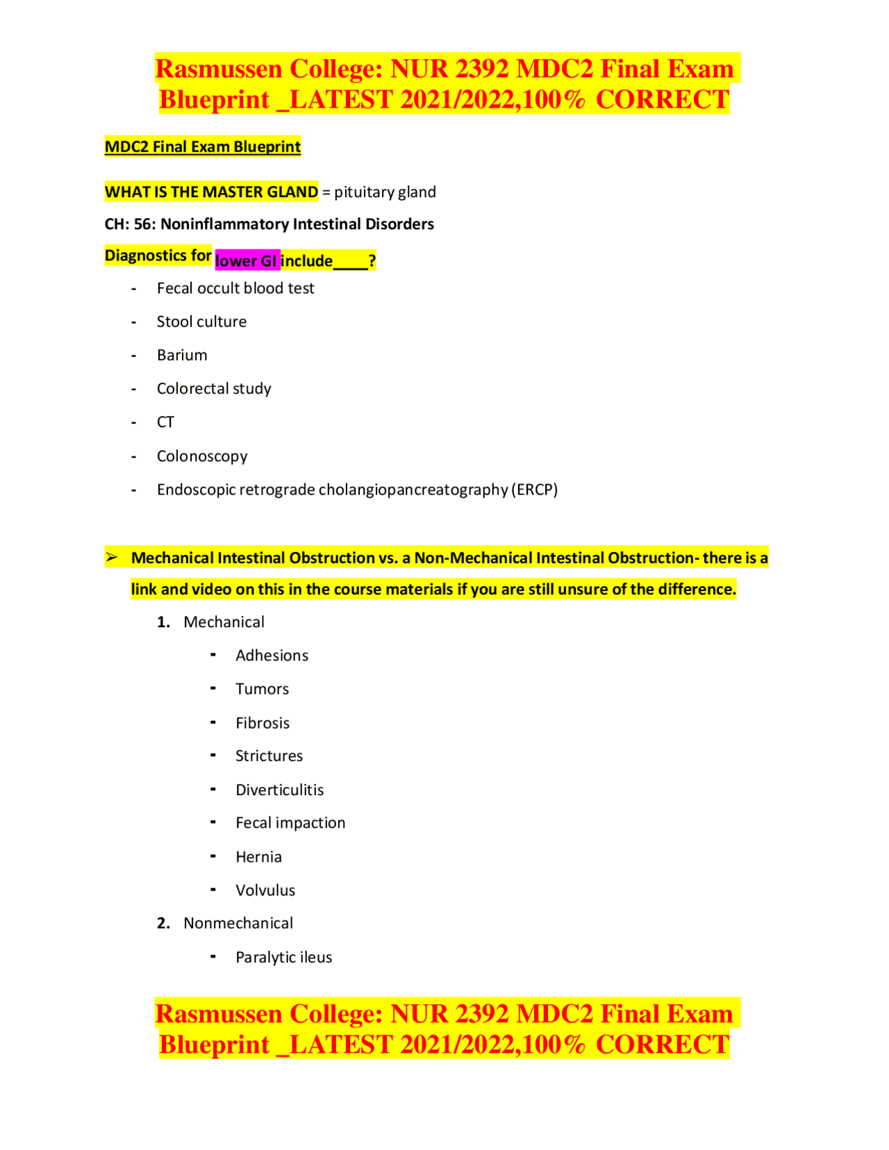 Rasmussen College: NUR 2392 MDC2 Final Exam Blueprint _LATEST 2021/2022 ...