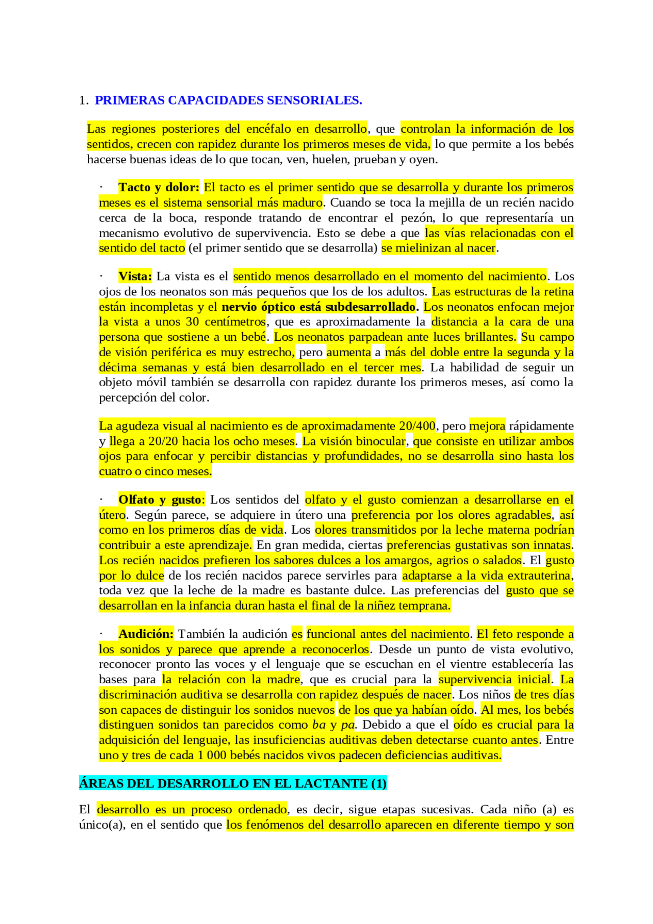 Desarrollo En El Lactante Resúmenes De Enfermería Docsity