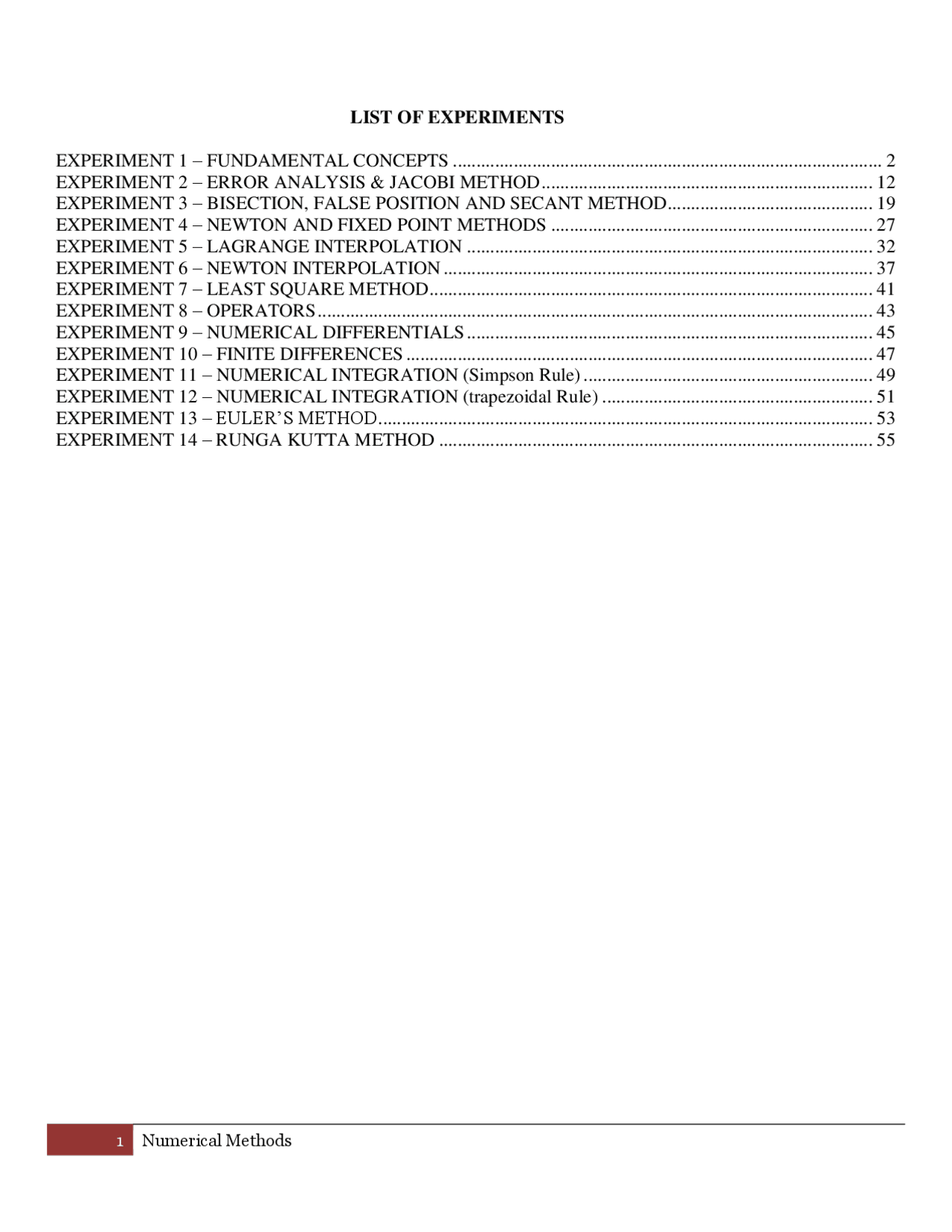 MATLAB NUMERICAL METHOD LAB MANUAL | Lab Reports Numerical Methods in ... MATLAB NUMERICAL METHOD LAB MANUAL | Lab Reports Numerical Methods in ...