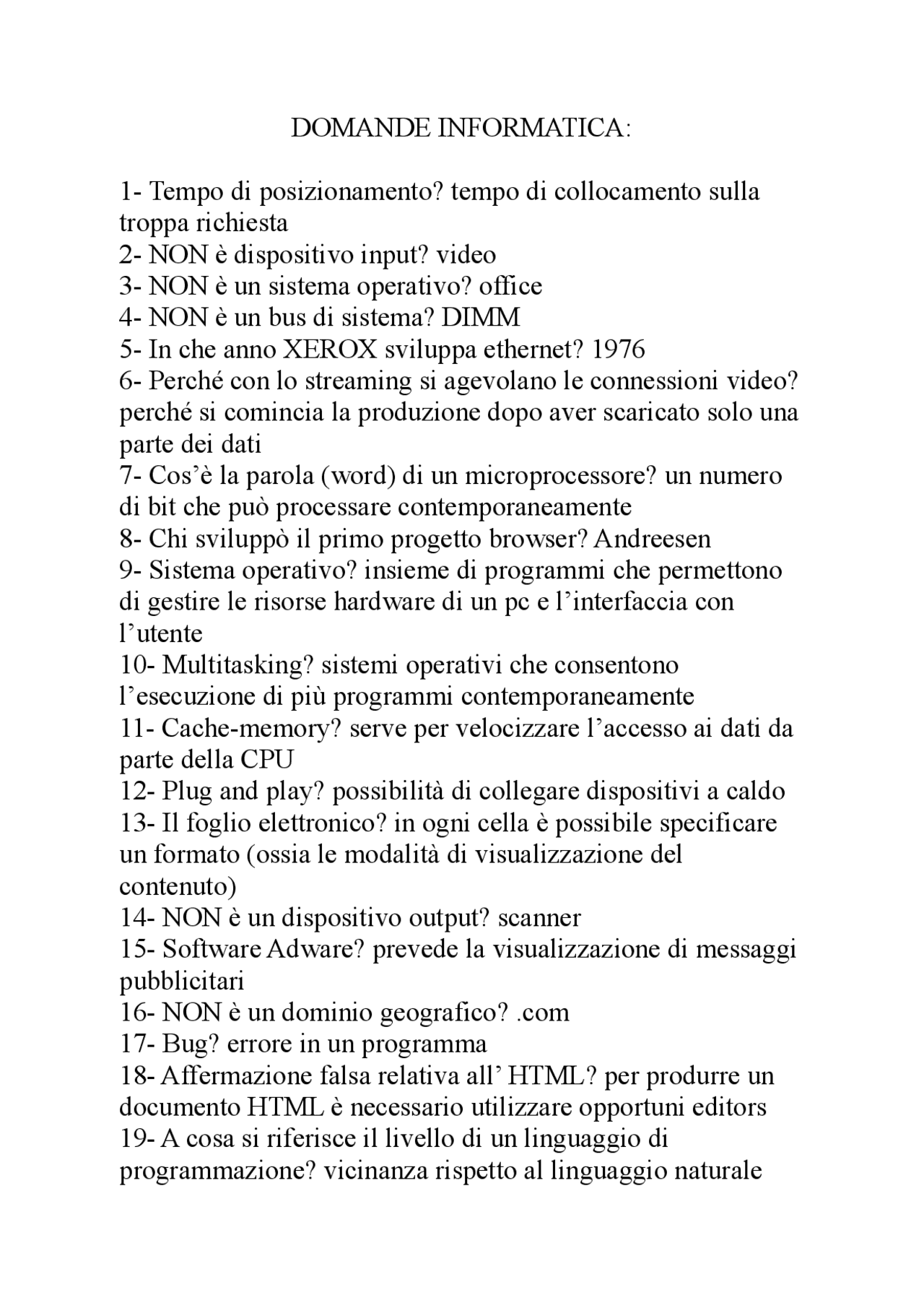 296 Domande Per Esame Di Informatica Dispense Di Elementi Di