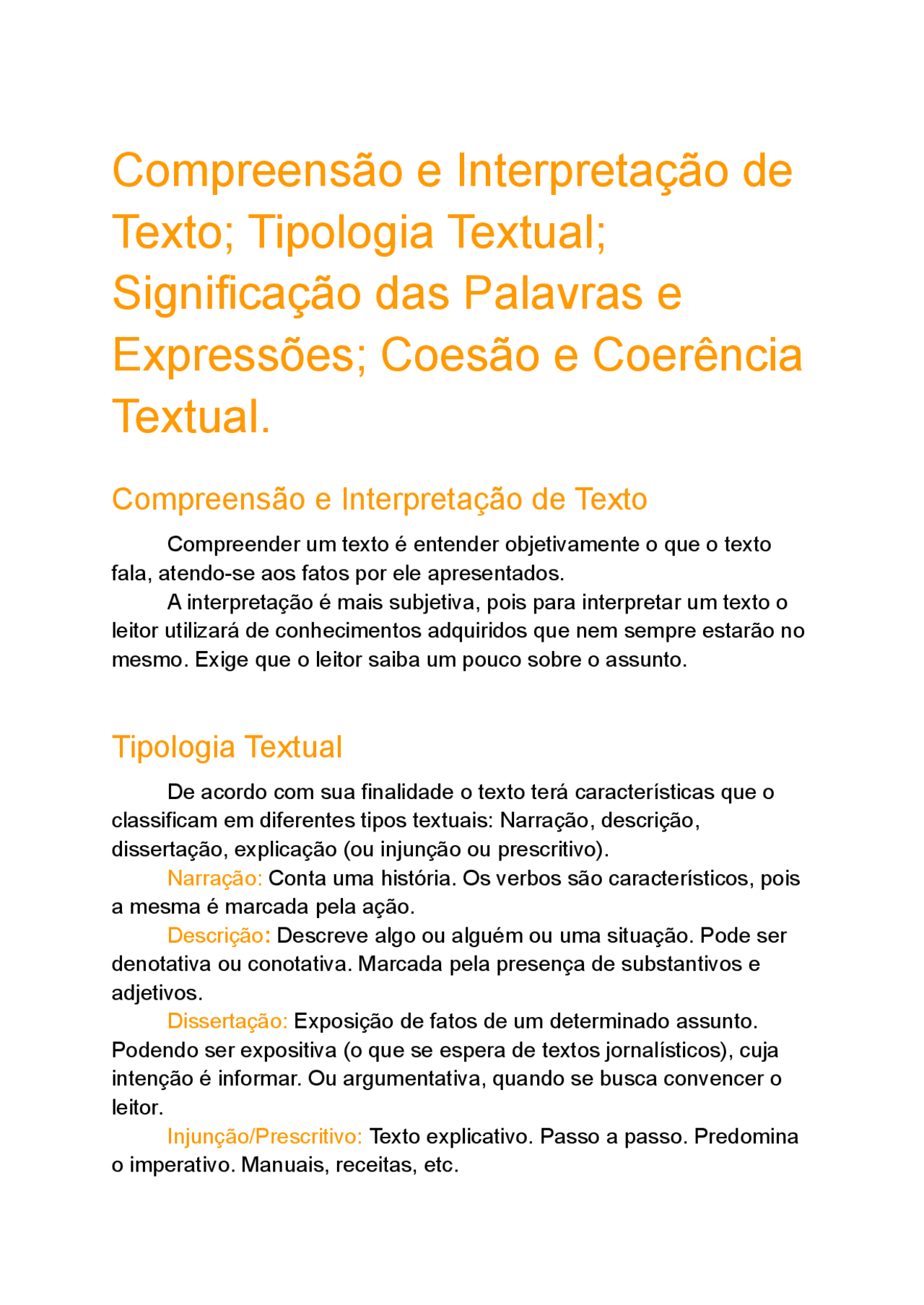 Compreensão E Interpretação De Texto Tipologia Textual Significação