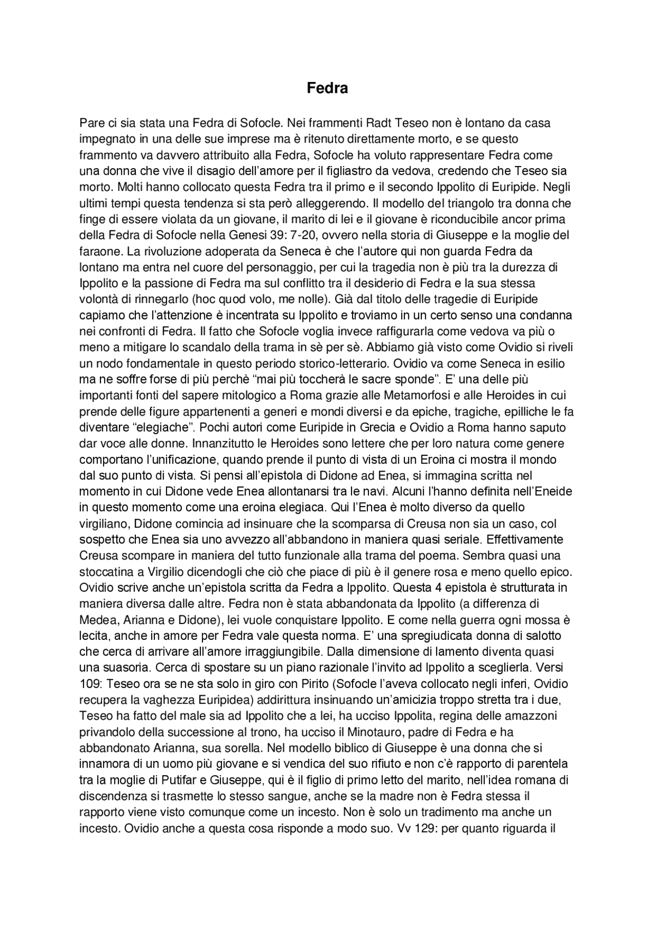Fedra, Seneca. Traduzione integrale e commento | Appunti di Letteratura latina | Docsity