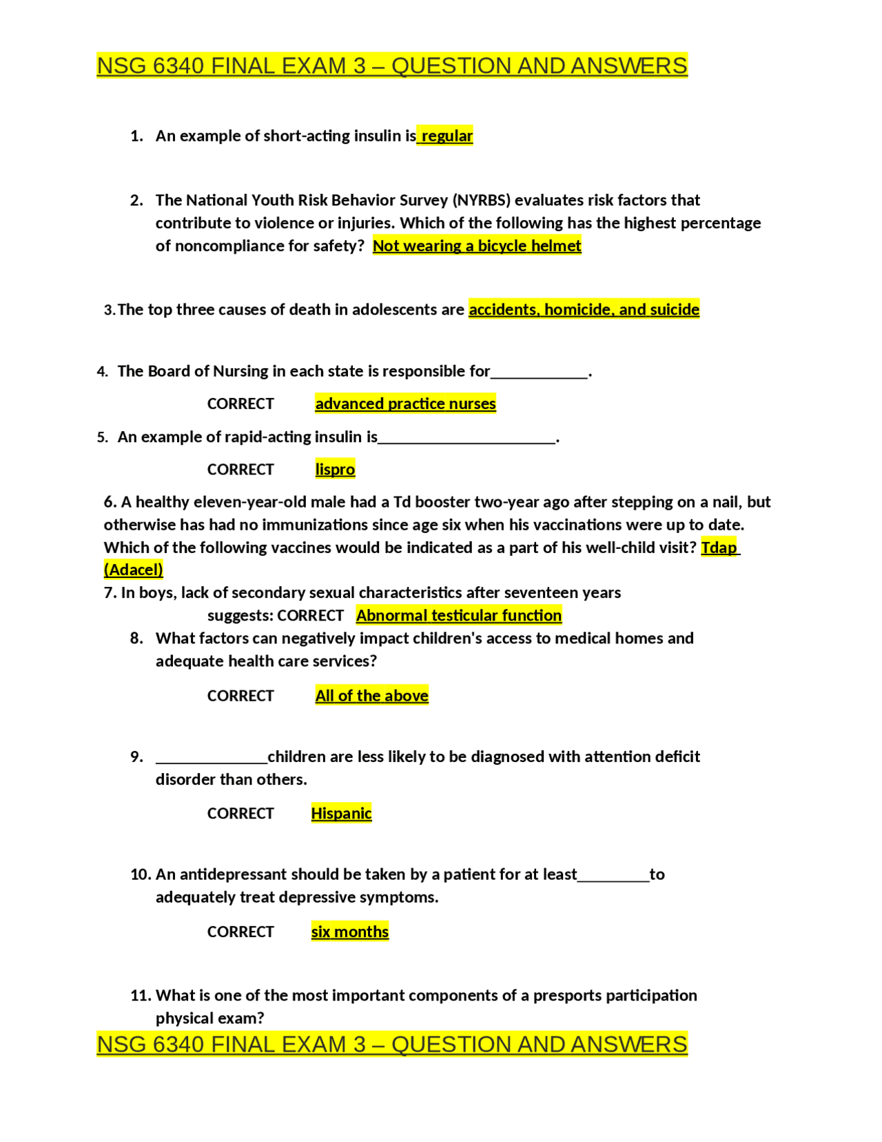 Nsg 6340 Final Exam 3 Question And Answers Exams Nursing Docsity