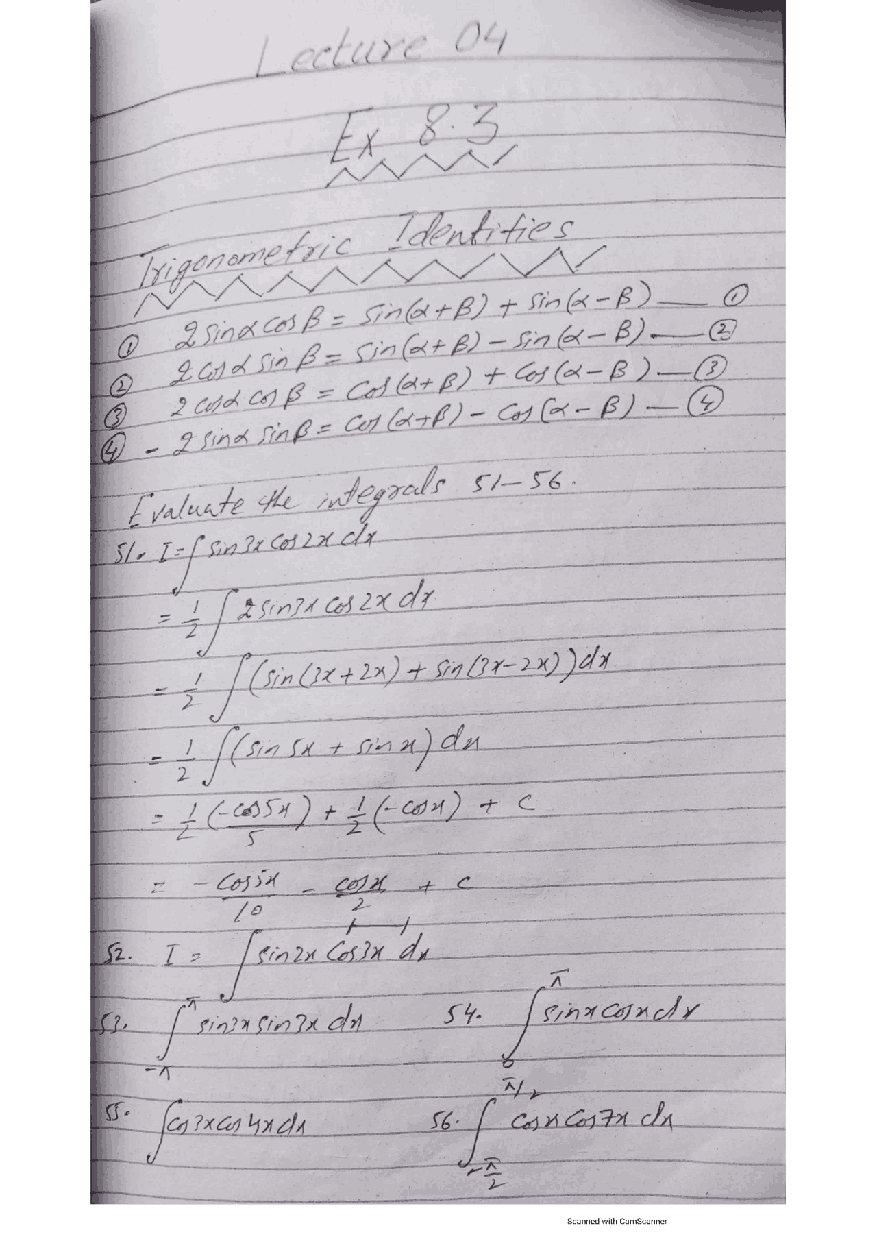 Trignometirc Identities In Calculus Exercises Analytical Geometry And