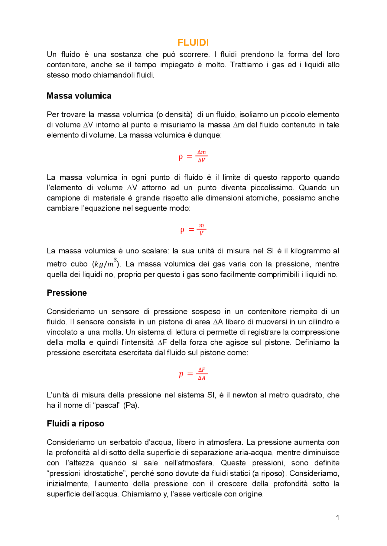 Fluidi Riassunto Fondamenti Di Fisica Di Halliday E Resnick Appunti