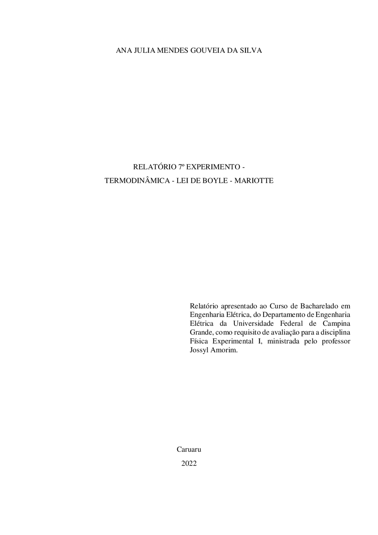 Relatório Exp 07 Física Exp 1 Exercícios Física Experimental