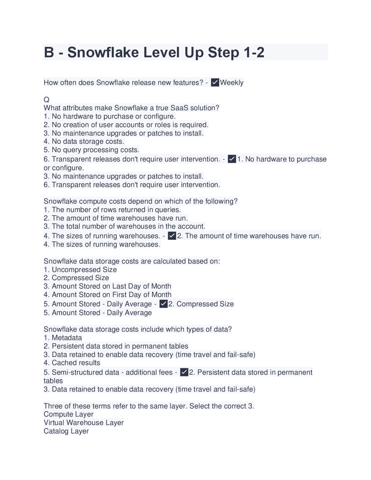 B - Snowflake Level Up Step 1-2 (Latest 2022/2023) Verified Solutions ...