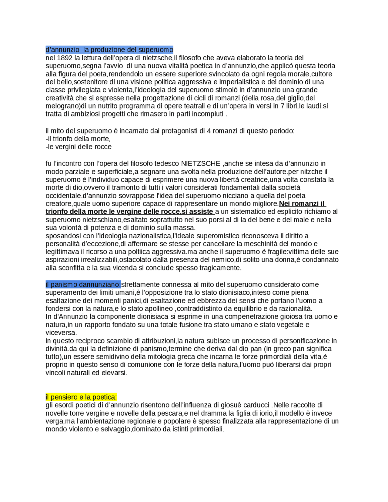 Appunti Dannunzio E Appunti Sul Superuomo Appunti Di Italiano Docsity