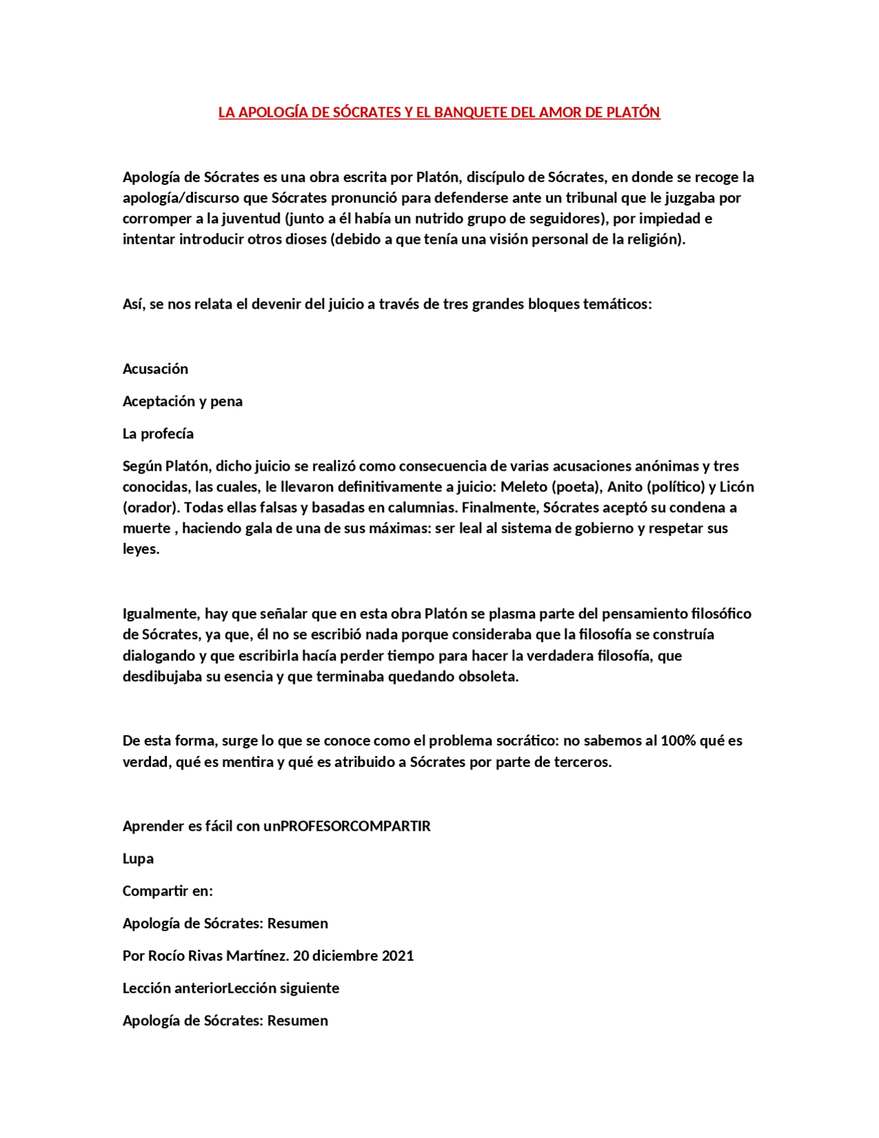 Análisis Dea Apología De Sócrates Resúmenes De Filosofía Docsity