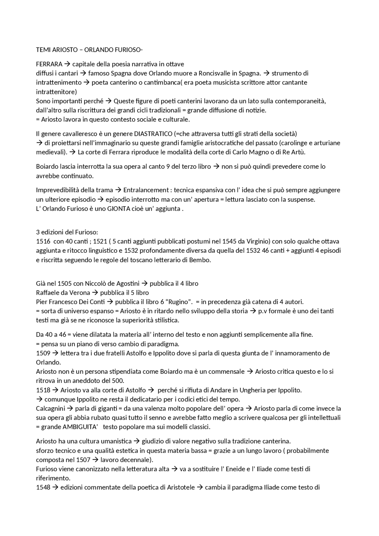Schemi Orlando Furioso Ariosto Schemi E Mappe Concettuali Di