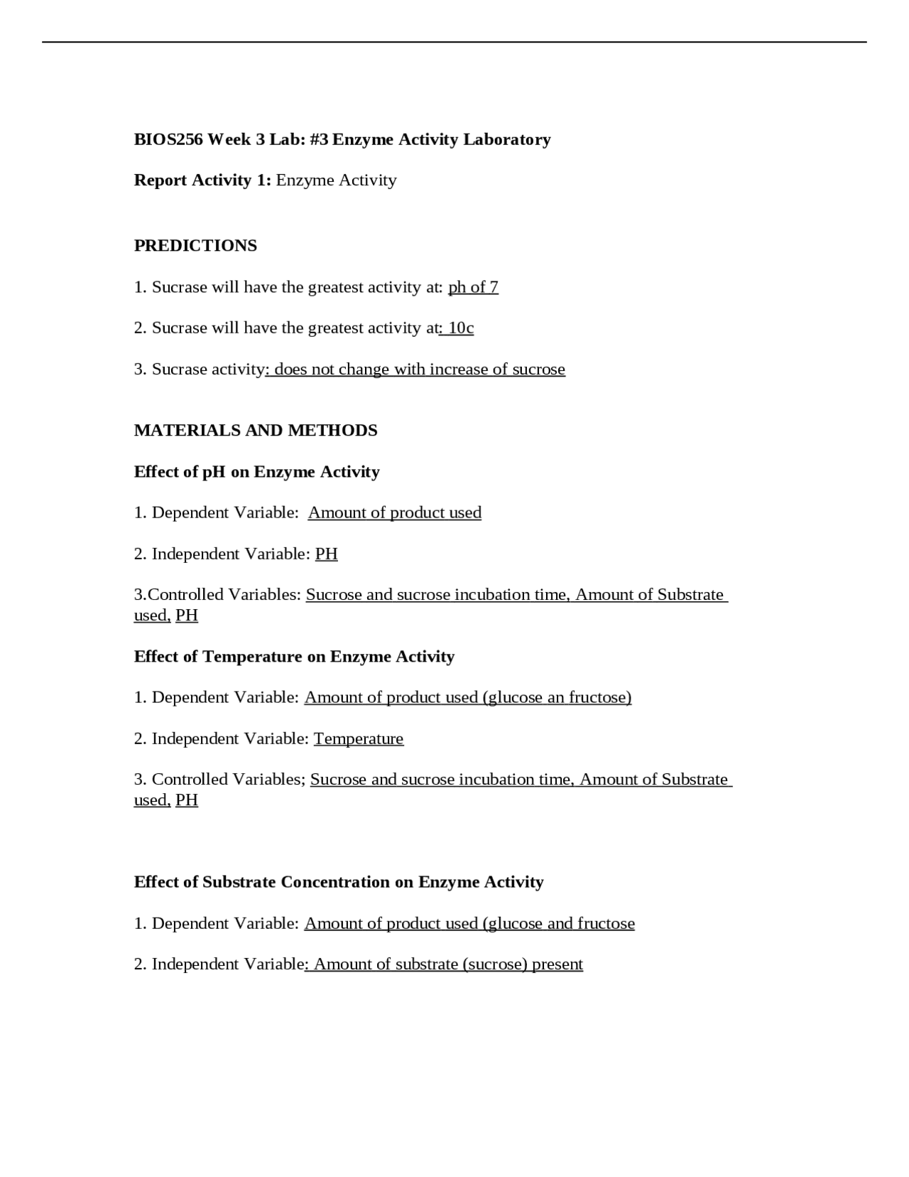 Bios256 Week 3 Lab 3 Enzyme Activity Laboratory Report Exams