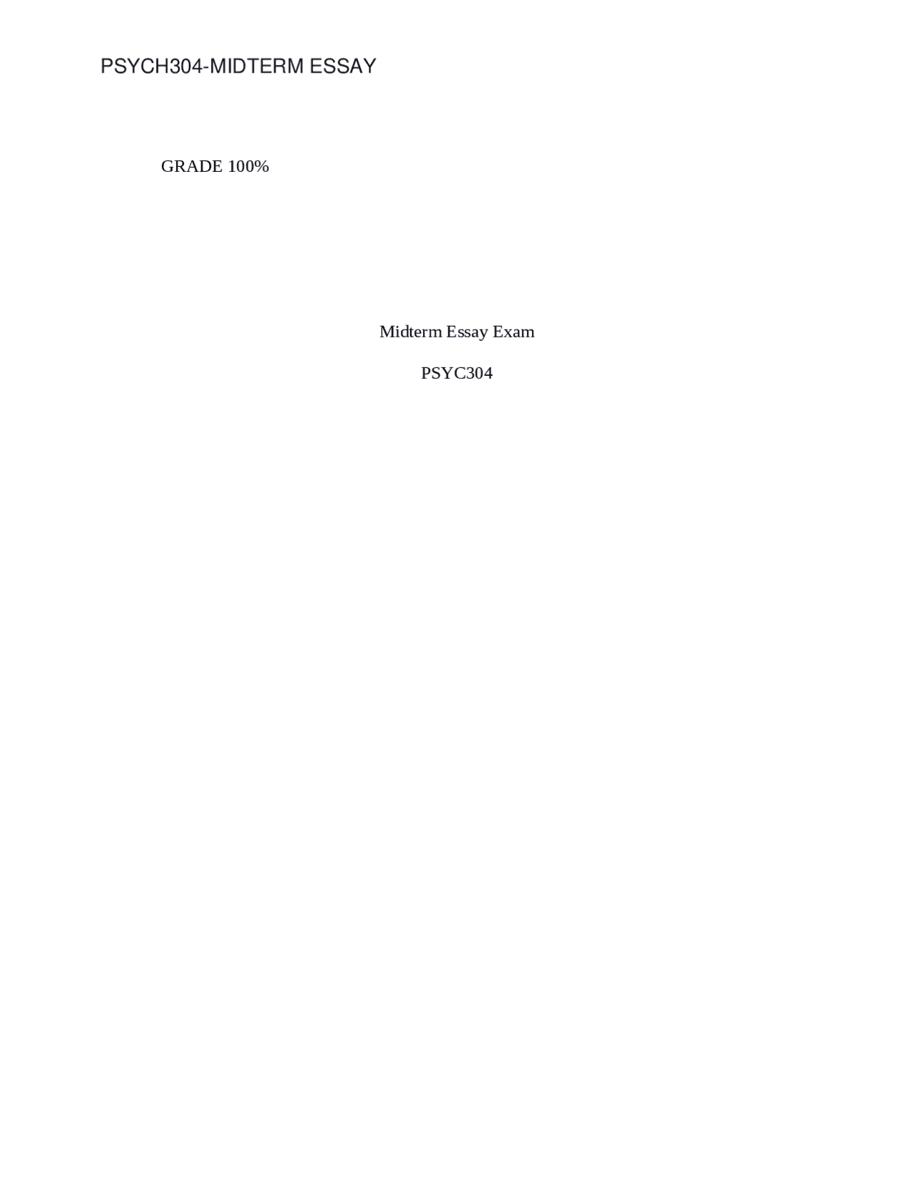 Midterm Essay Exam in Perception | Exams Psychology | Docsity