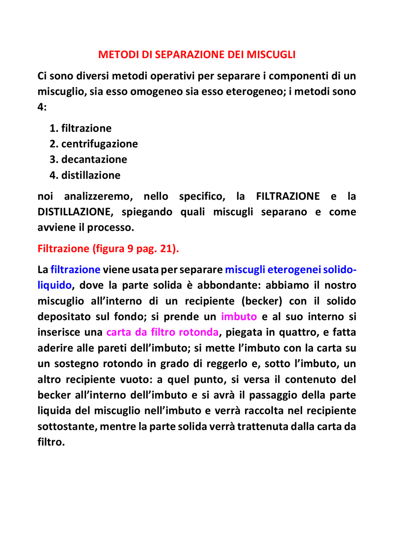 Metodi Di Separazione E Trasformazioni Appunti Di Chimica Docsity