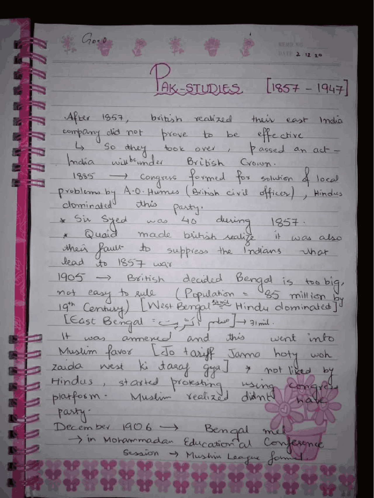 PAKISTAN'S HISTORY OVER VIEW NOTES | Lecture notes Pakistan History ...