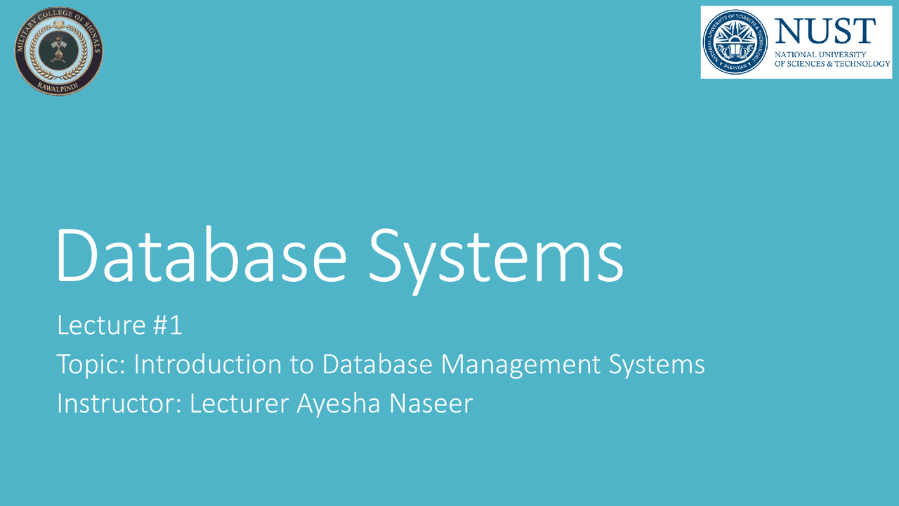 Introduction To Database Management Systems Lecture Notes Slides Database Programming Docsity