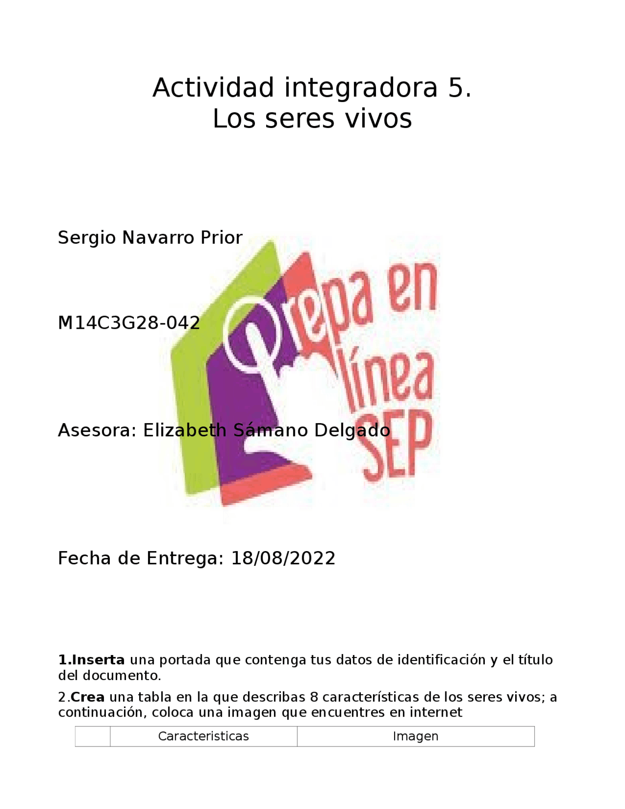 Actividad Integradora 5 Los Seres Vivos Apuntes De Química Docsity