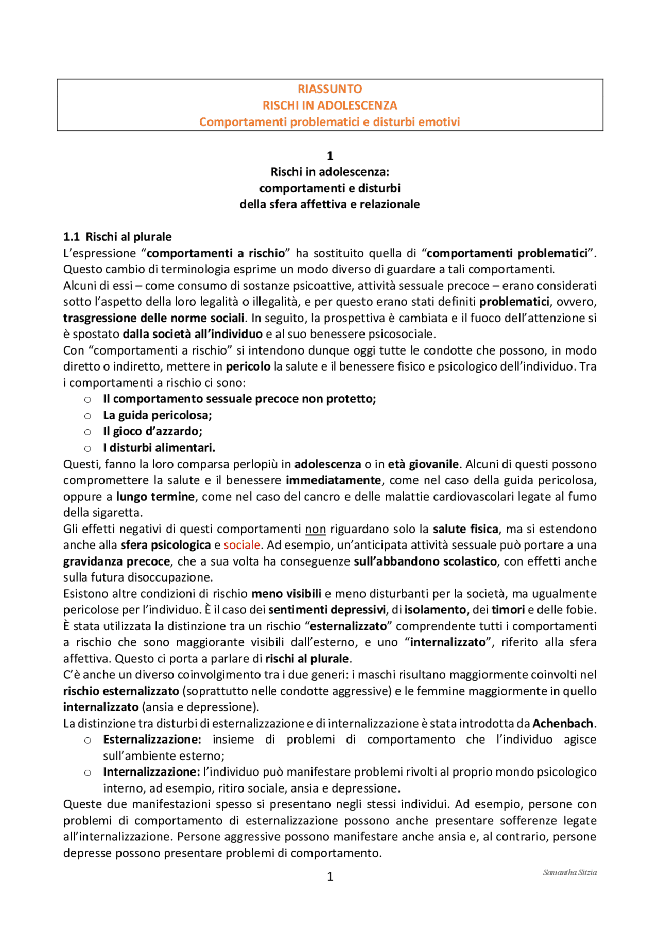 Riassunto Rischi In Adolescenza Schemi E Mappe Concettuali Di
