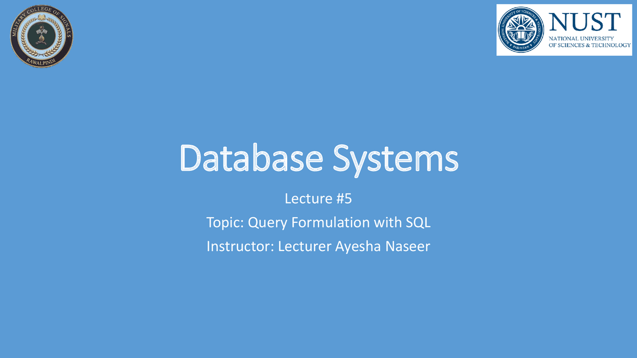 Query Formulation With Sql Slides Database Management Systems Dbms Docsity
