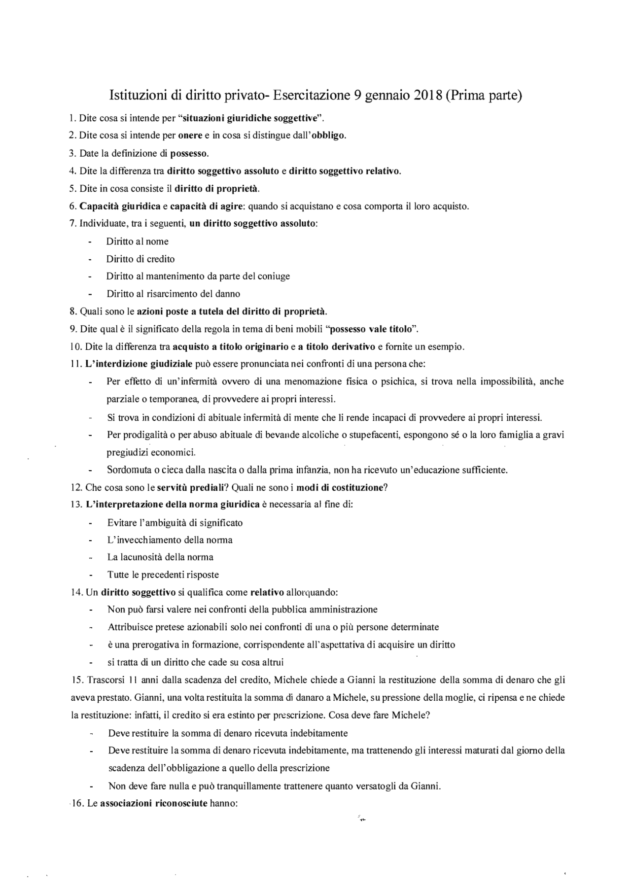 Domande Diritto Privato Esercizi Di Diritto Privato Docsity